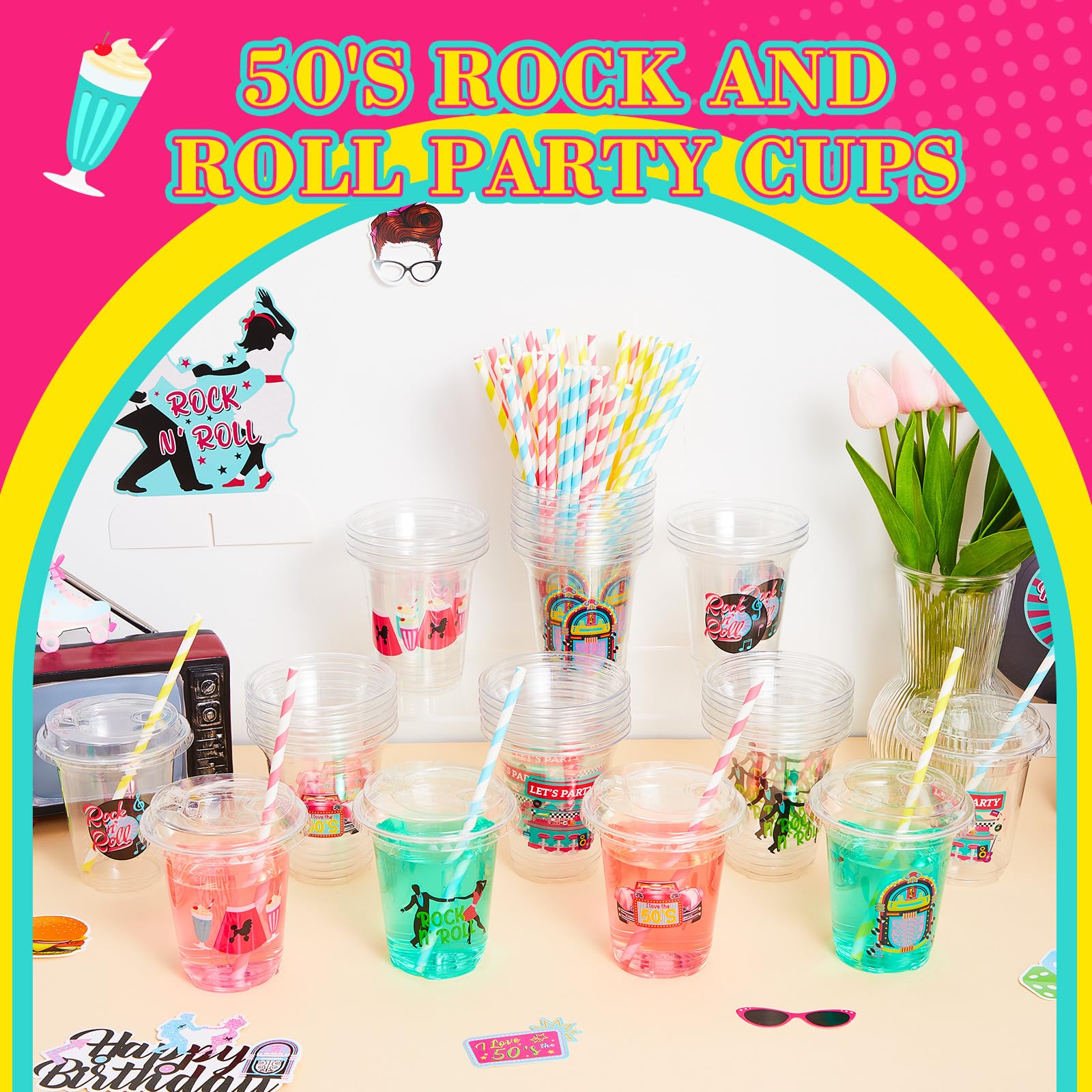 Snapklik.com : FoldTier 60 Set 1950s Party Decorations 50s Rock And ...