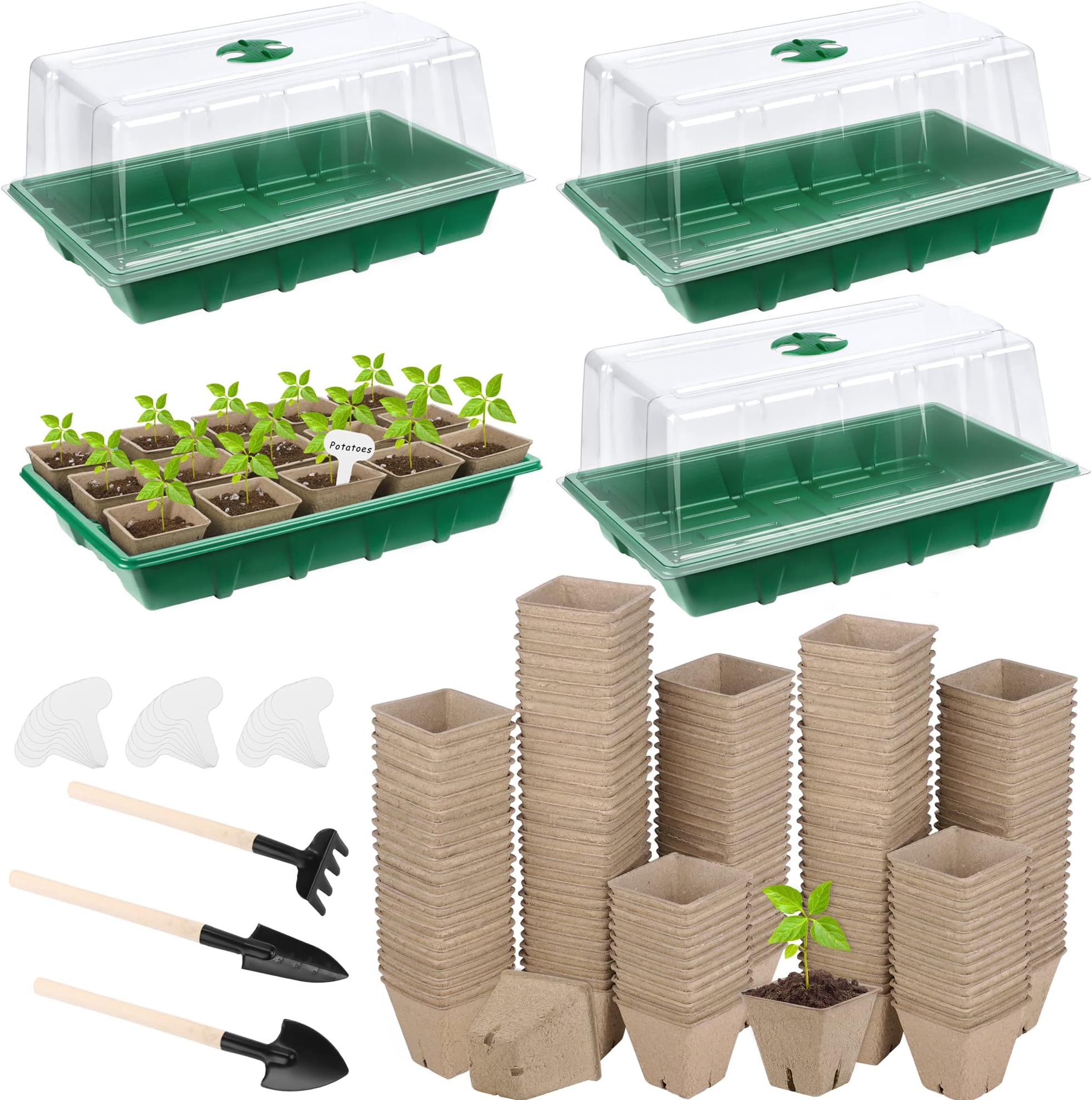 Amazon.com : Hahood 4 Pack Seed Starter Tray Set Plants Growing Trays ...
