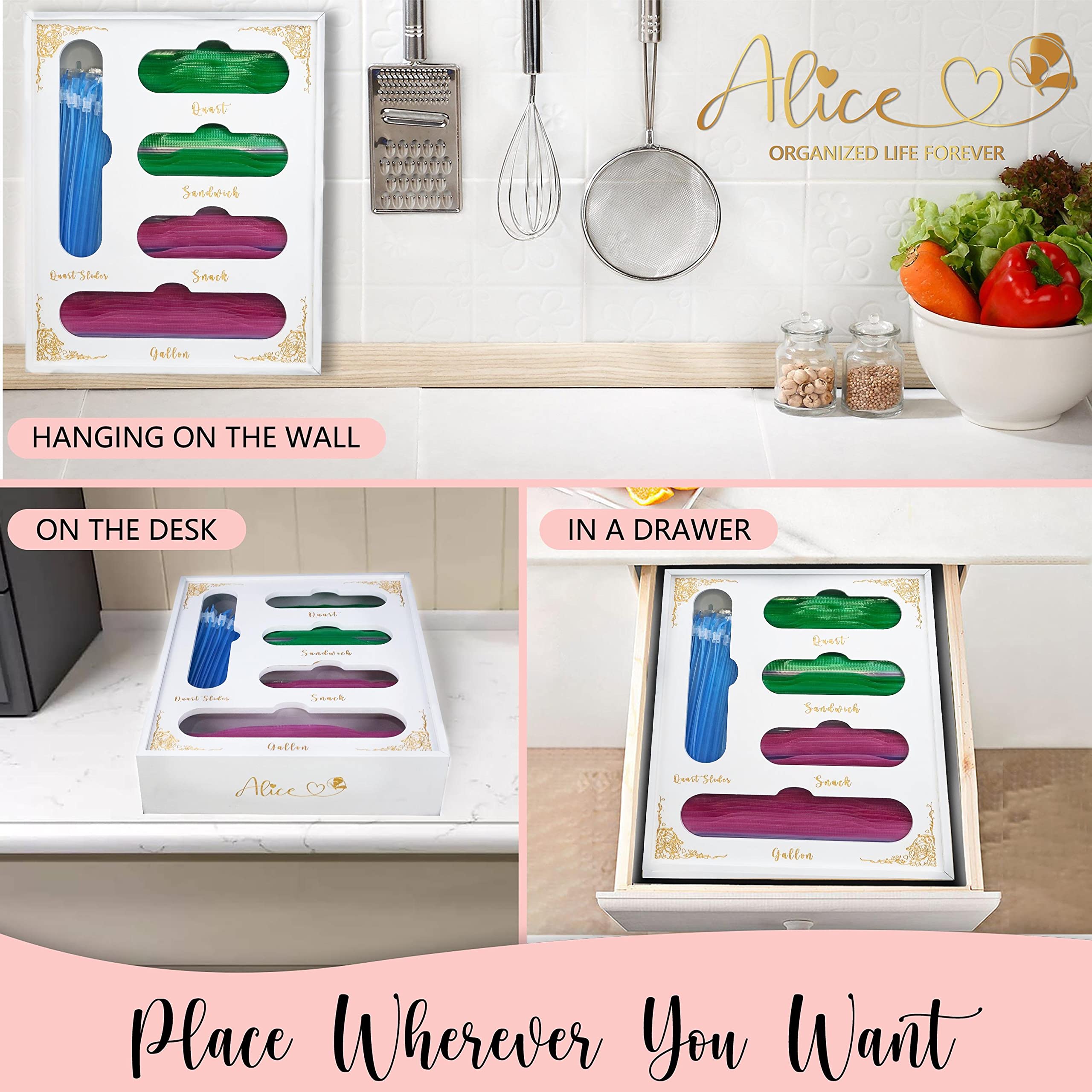 Alice 5 IN 1 Ziplock Bag Organizer | Nature Bamboo Baggie Holder ...