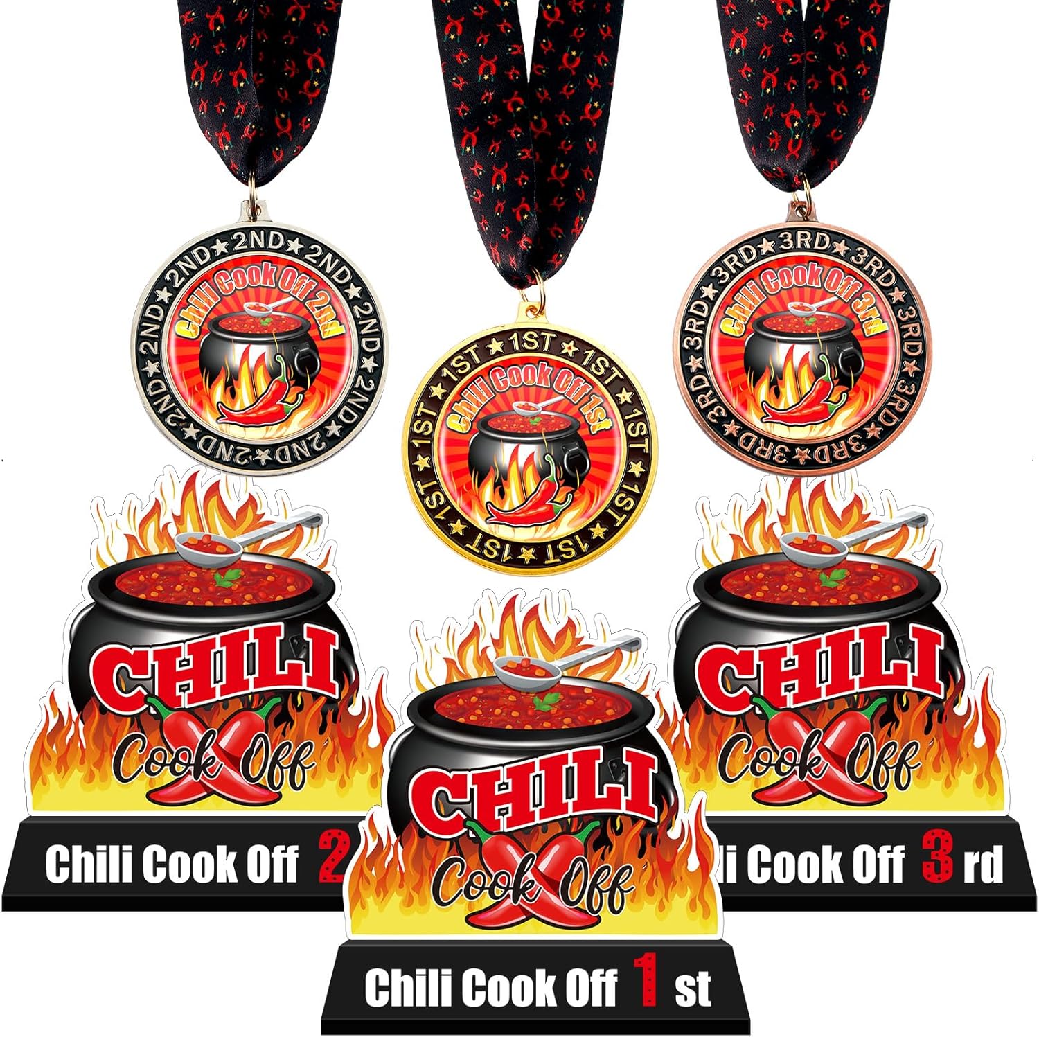 Amazon.com : 6 Pcs Chili Cook Off Trophies Medals Chili Cook Off Prizes ...