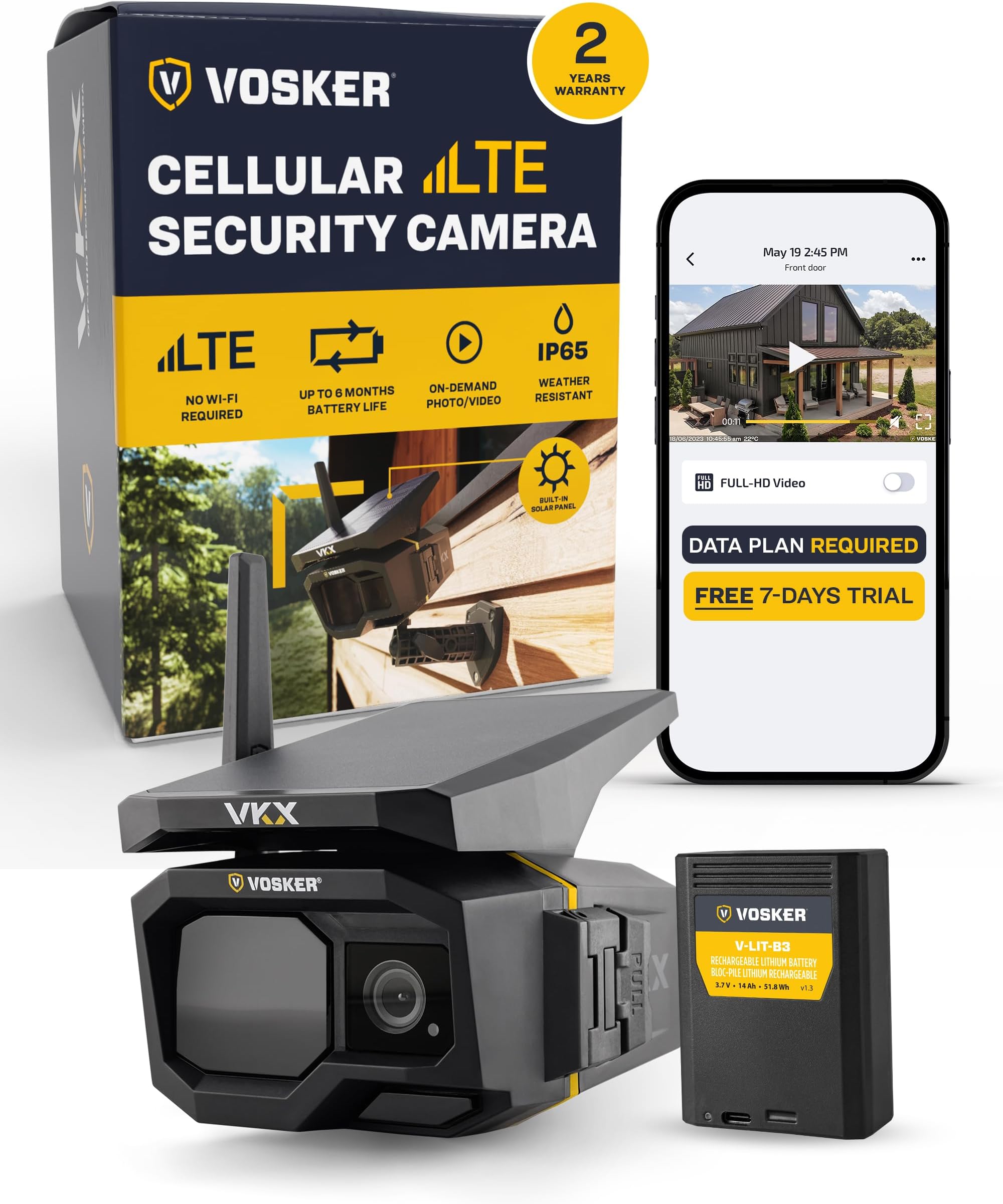 Vosker VKX Solar Powered 4G-LTE Outdoor Cellular Security Camera - No ...
