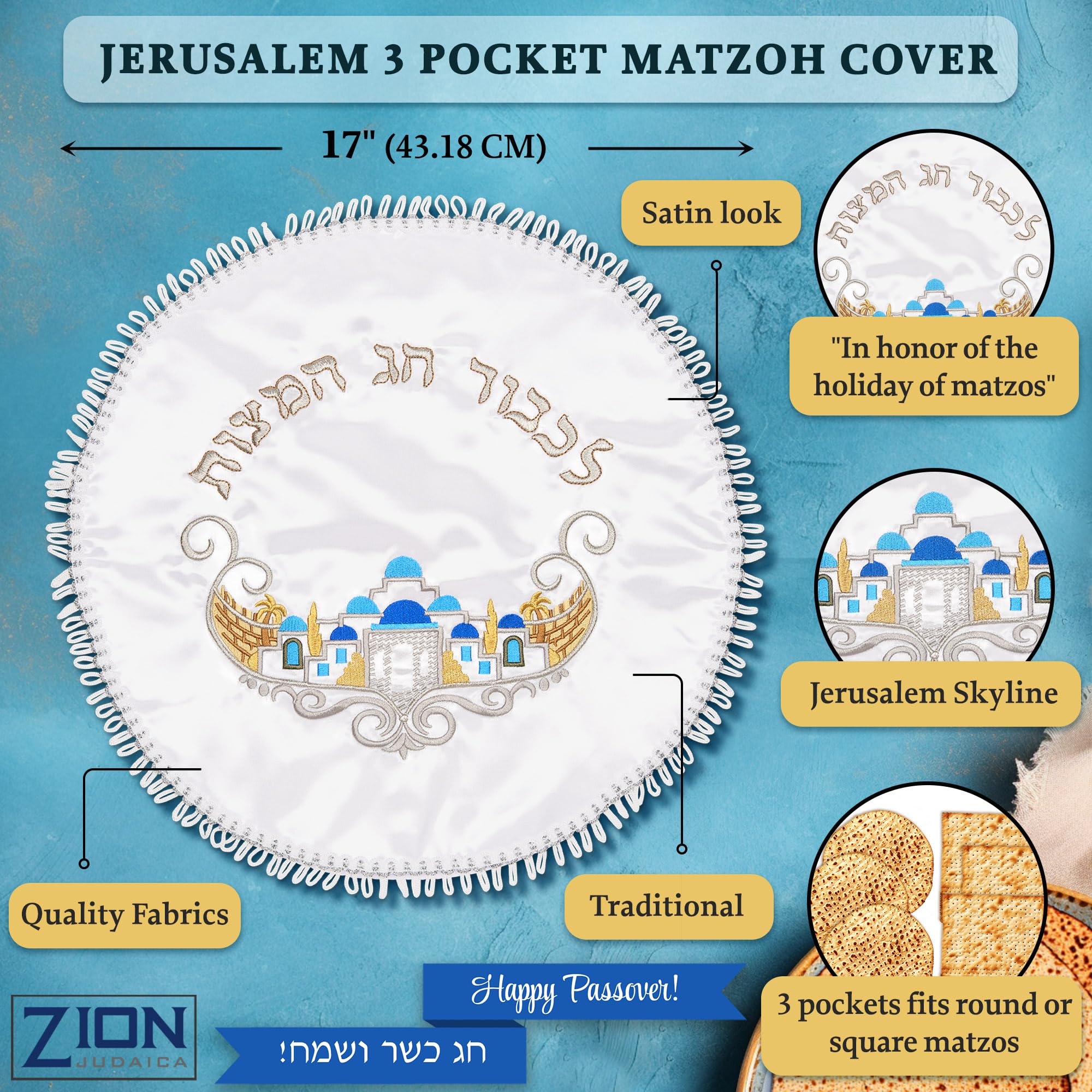 Snapklik.com : Passover Seder Satin Round Matzo Holder And Afikoman Bag ...