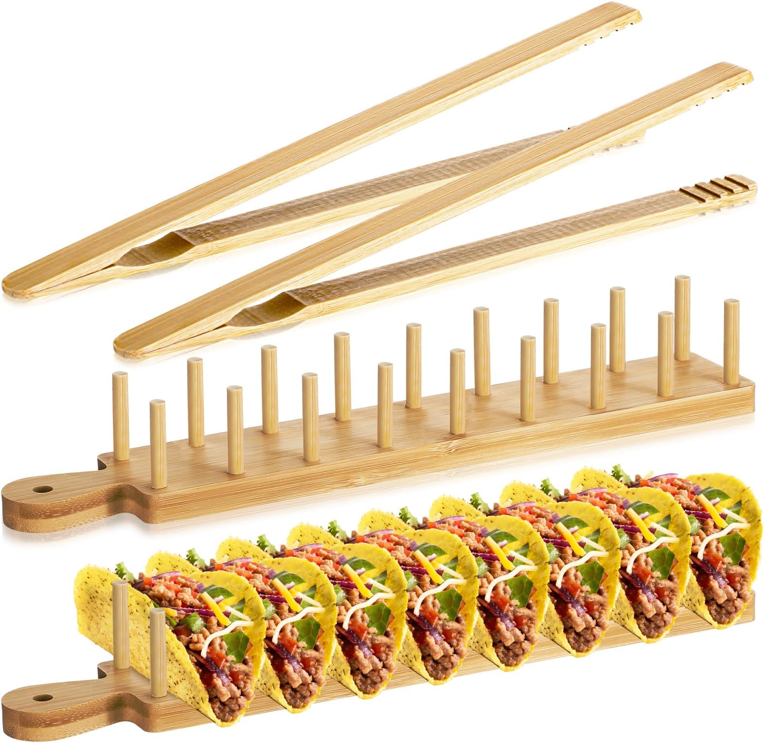 Amazon.com: Prikoi Taco Holders with Sauce Bowl - Wooden Taco Stand ...