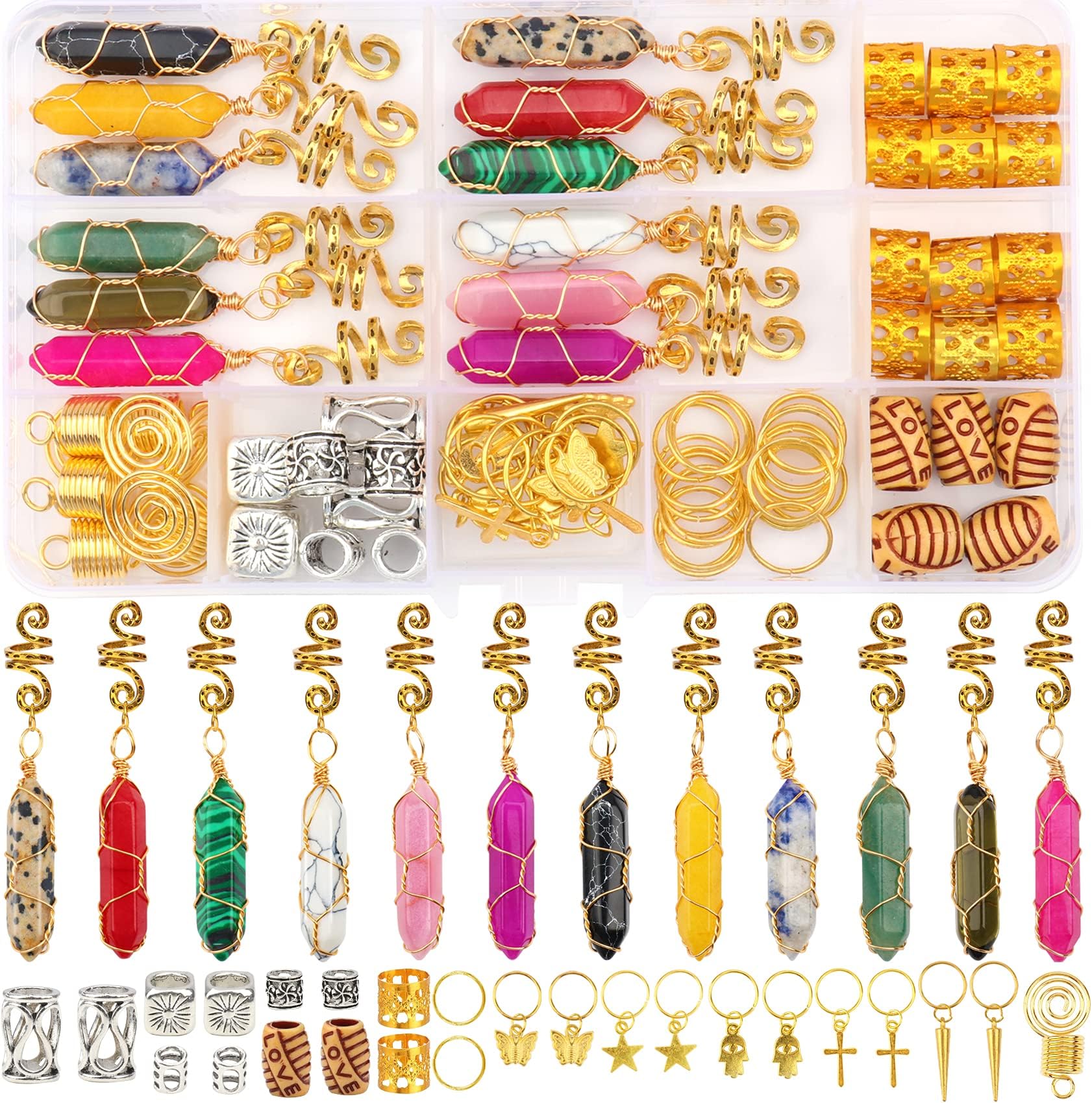 Amazon.com : Messen 121Pcs Dreadlocks Jewelry Crystal Wire Wrapped Loc ...