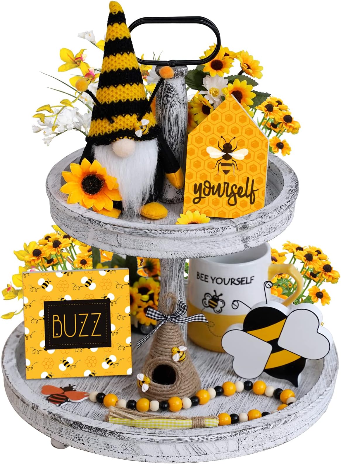 Amazon.com: 12 Pieces Summer Tiered Tray Decor Honey Bee Tier Tray ...