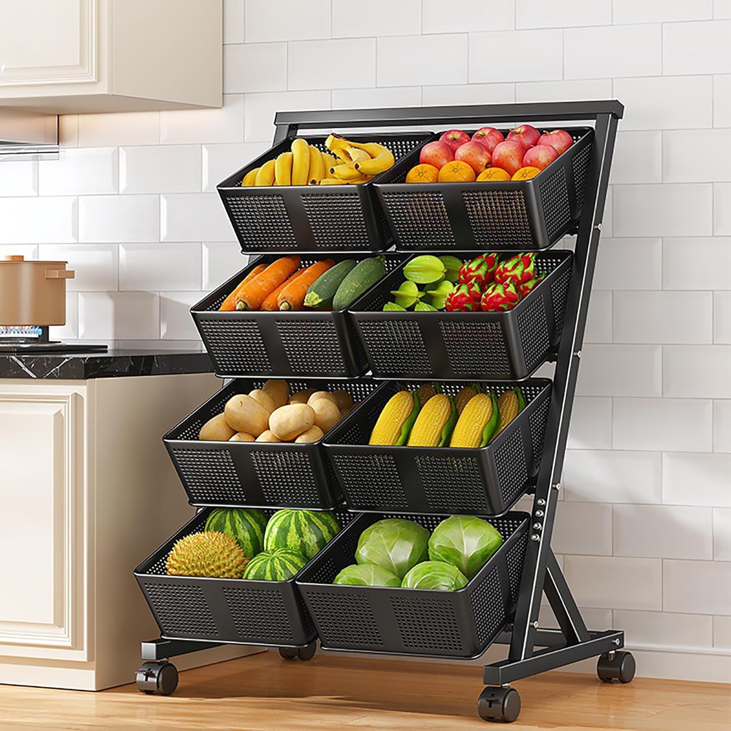 Amazon.com: BEEY Kitchen Storage Cart, 4 Tier Fruit Vegetable Basket ...