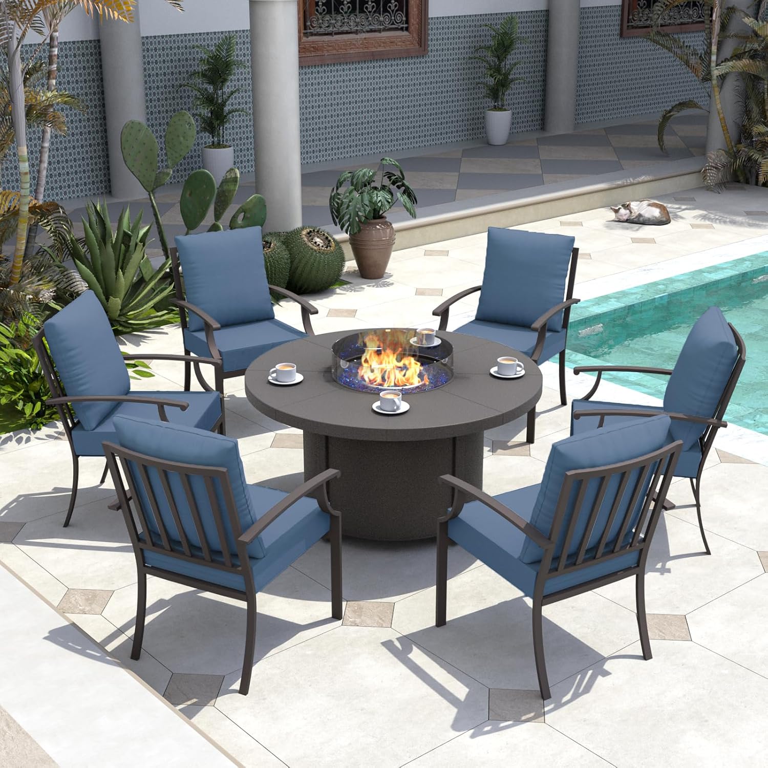 Amazon.com: Kurapika 7 Piece Metal Outdoor Patio Furniture Set with 48 ...