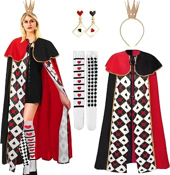 Mprocen Women Queen Adult Costume, Hearts Print Cloak Fancy Dress Plus ...