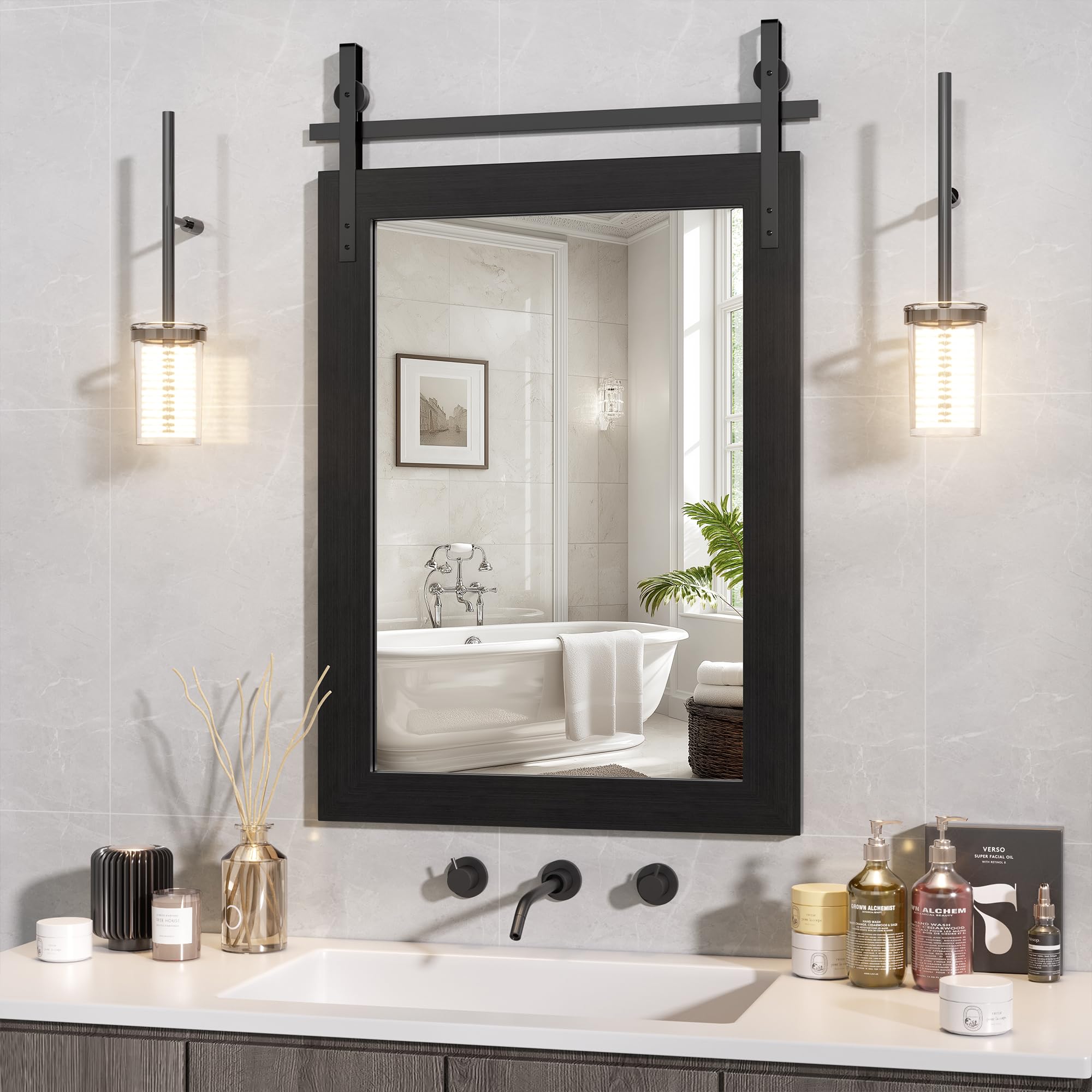 Amazon.com: Hasipu Farmhouse Bathroom Mirror, 22"x30" Rustic Wood ...