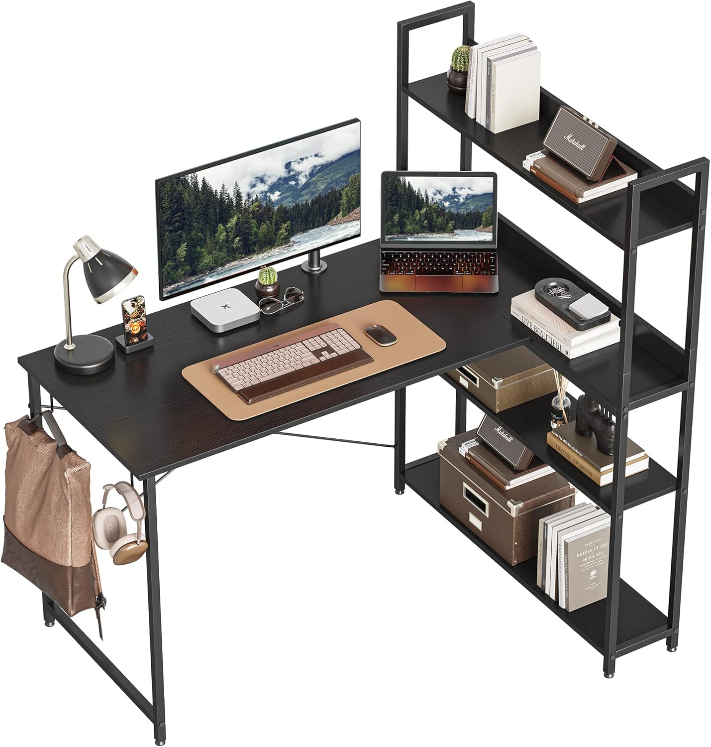 CubiCubi Computer Desk with Storage Shelves 120x84 cm, Small L Shaped ...