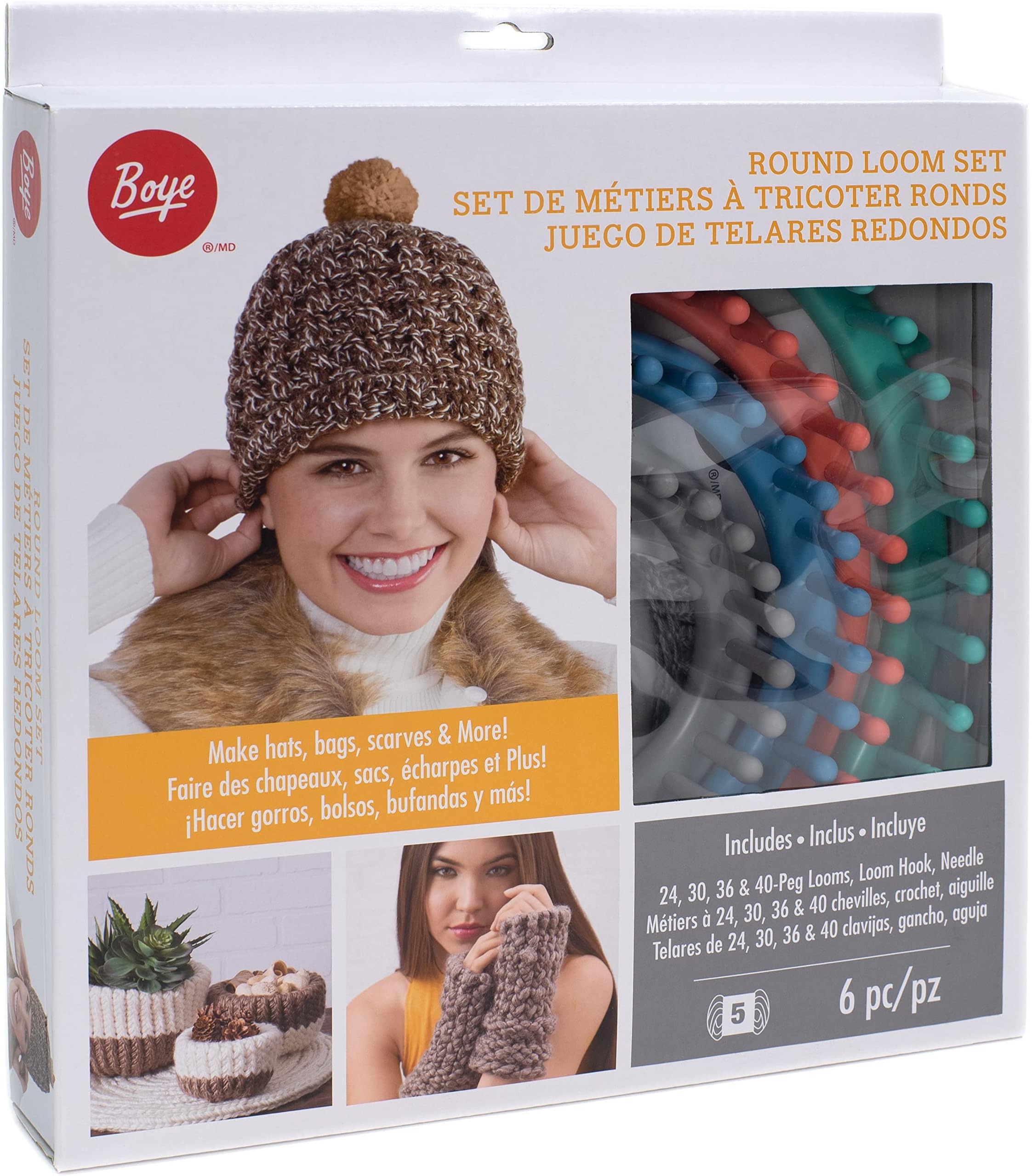 Amazon.com: Genuine Knifty Knitter Round Loom Set with 4 Looms, Hook & Bag