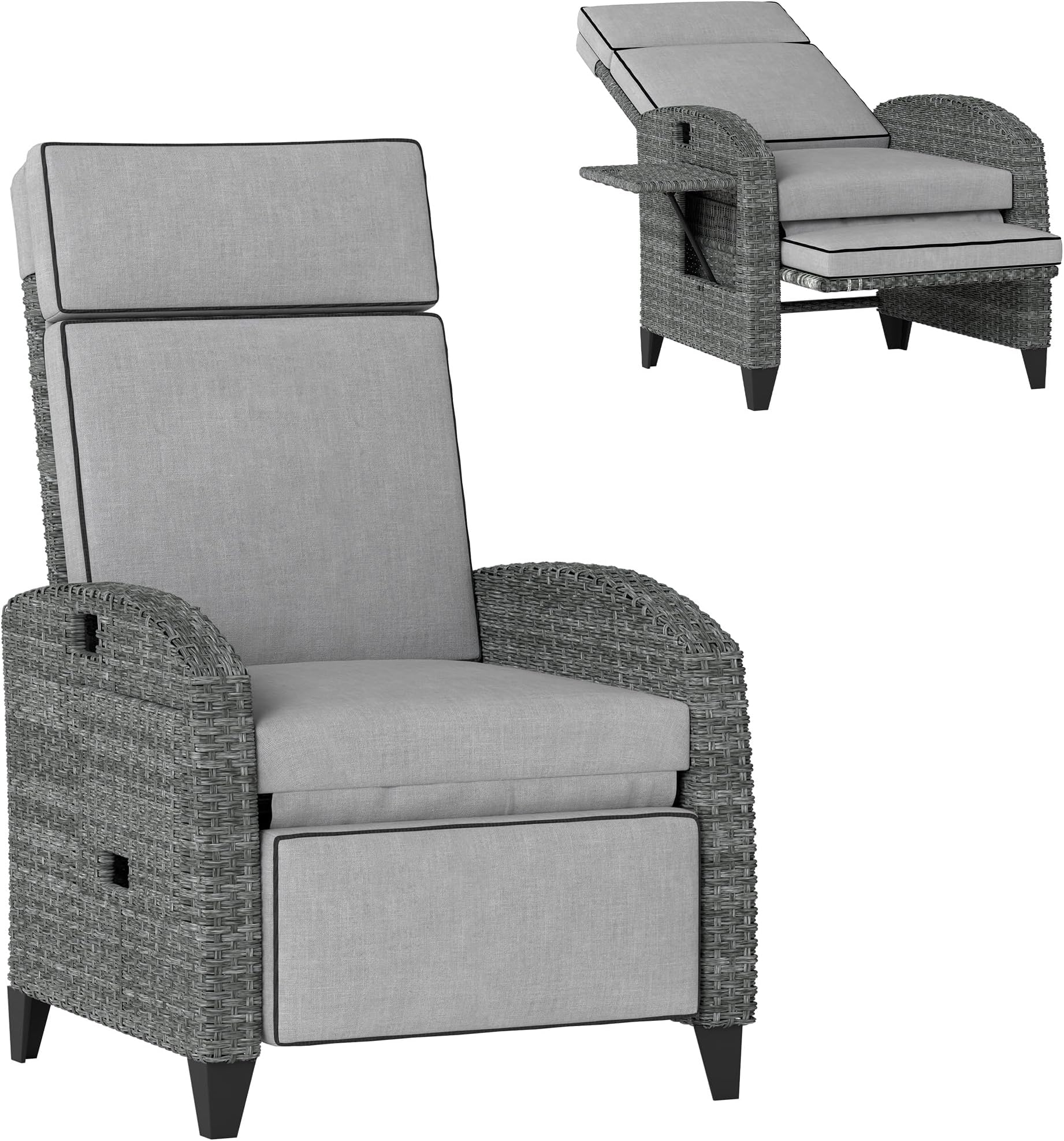 Outsunny Garden Recliner with Cushion, PE Wicker Outdoor Recliner Chair ...