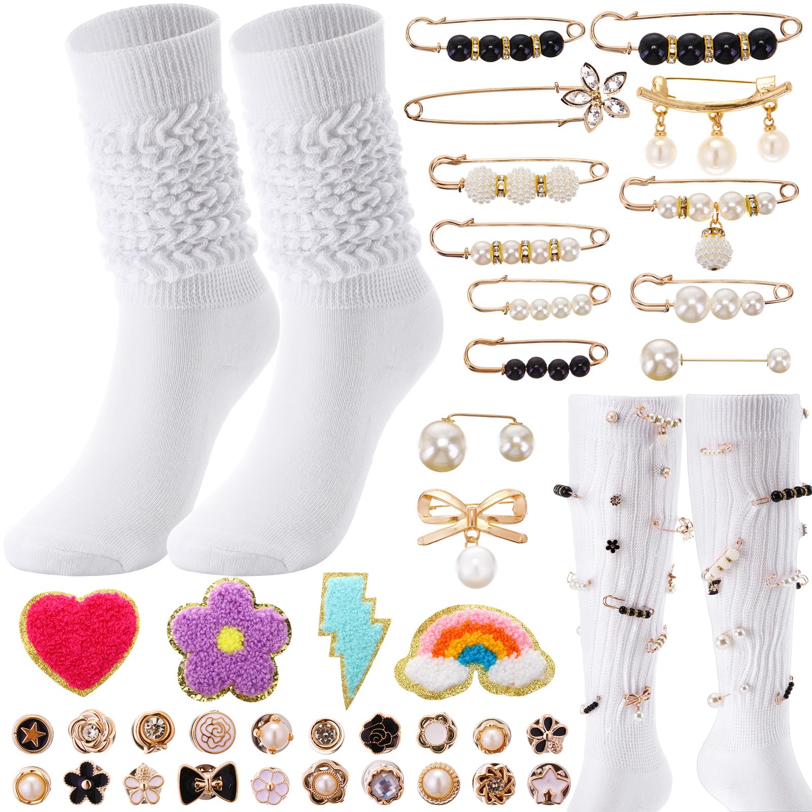 Amazon.com: Shyyween Slouch Socks with 37 Pcs Sock Charms Pins DIY ...