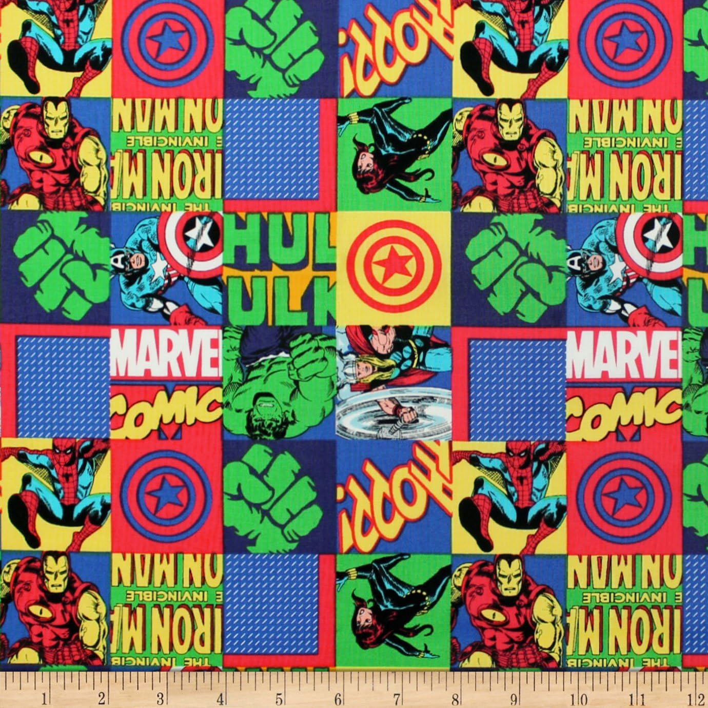 Amazon.com: Camelot Fabrics Marvel Avengers Unite Hero Blocks Multi ...