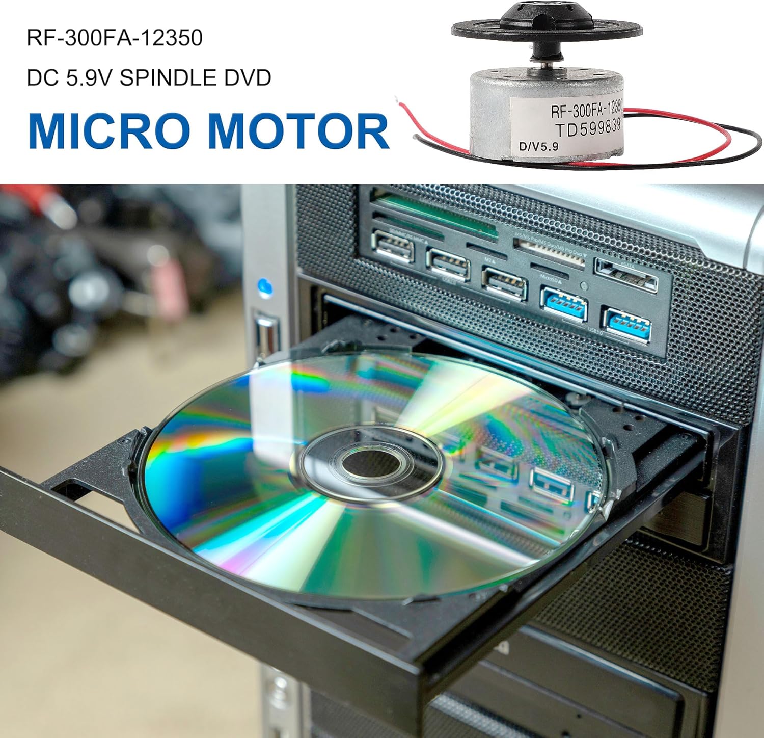 uxcell Metal RF-300FA-12350 DC 5.9V Husillo DVD Micro Motor, 0.9 x 0.5 ...