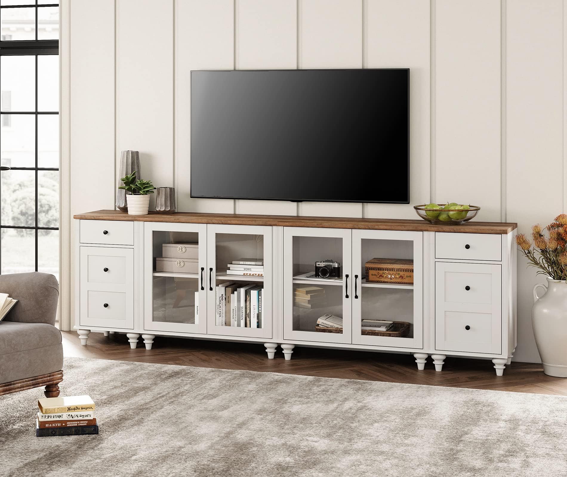 Amazon.com: WAMPAT Modern TV Stand for 100 Inch TV, Wood TV Cabinet ...