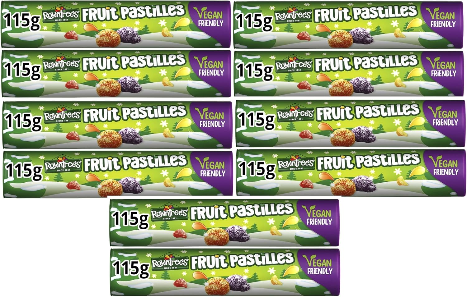 Rowntrees Fruit Pastilles Christmas Special Vegan Tube 115g Xmas 2022 treat (Pack of 10 ...