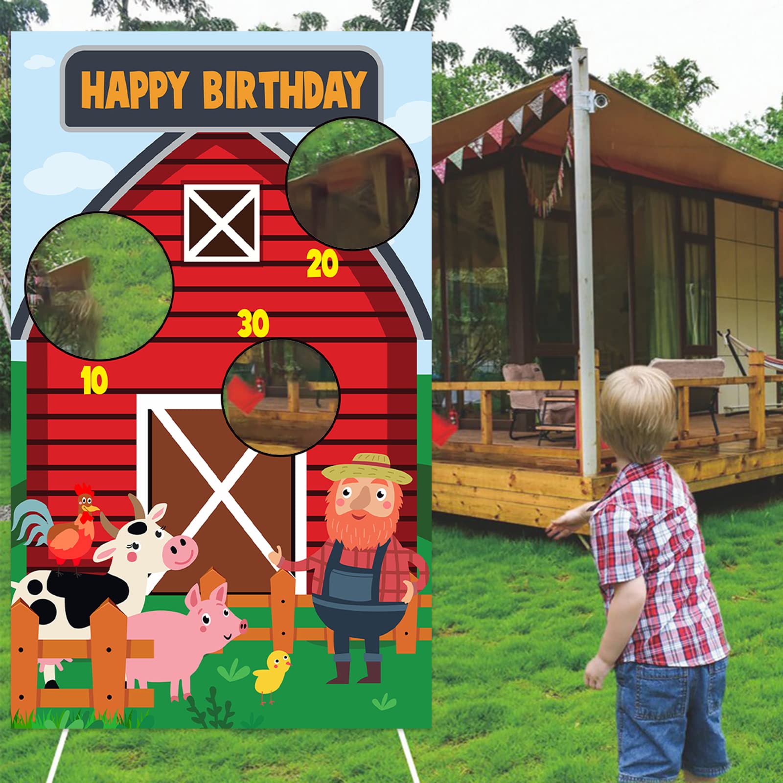 Amazon.com: Farm Red Barn Barnyard Animals Happy Birthday Toss Games ...