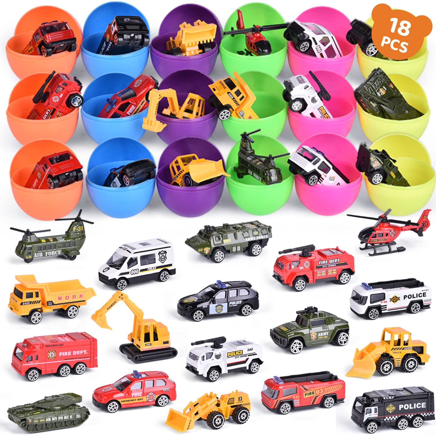 FUN LITTLE TOYS 18Packs Easter Eggs Prefilled with Die-cast Cars Toy ...