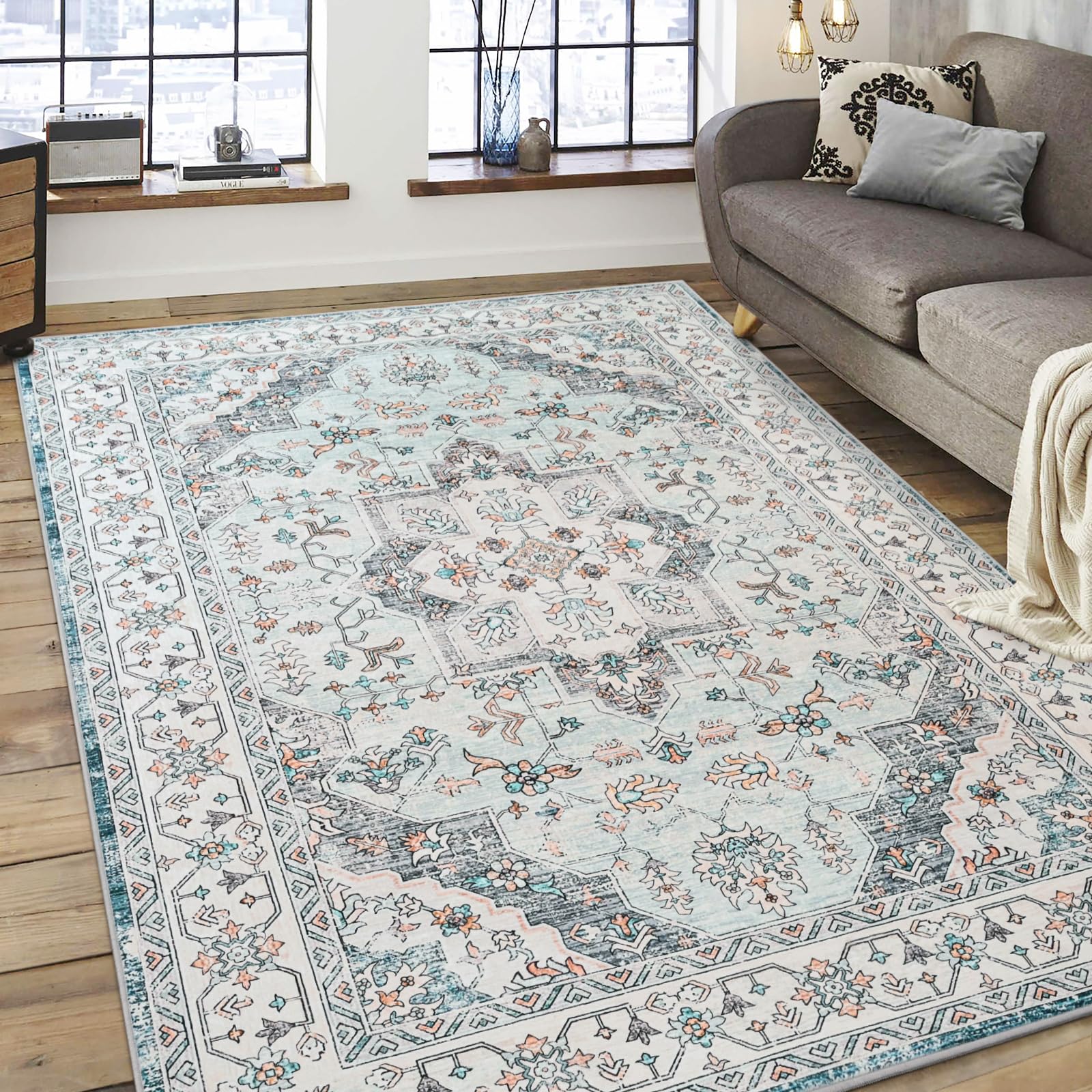 Amazon.com: FlyDOIT Vintage Area Rugs for Living Room, 5x7 Floral ...