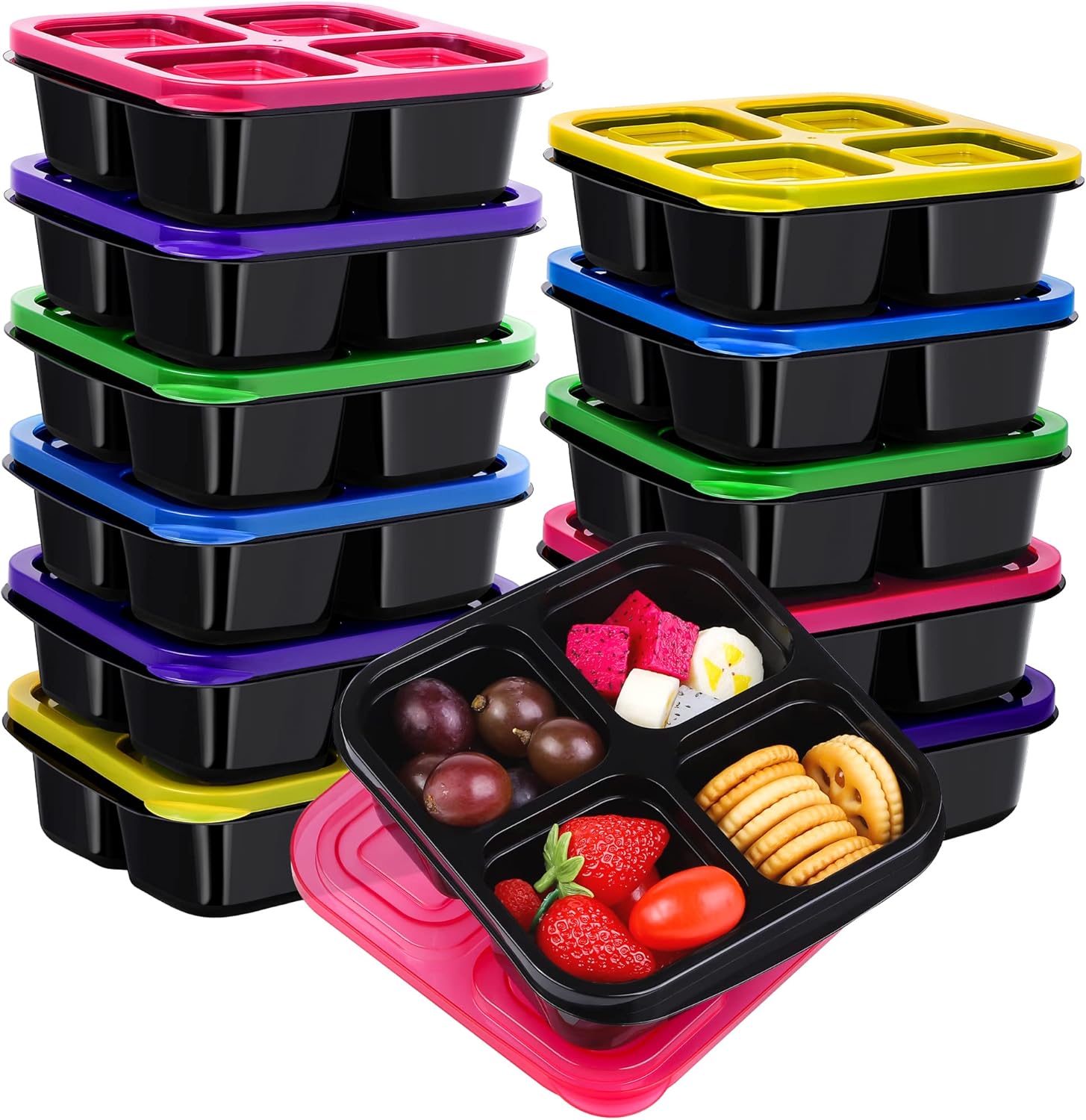 Amazon.com: Aodaer 12 Pack 4 Compartment Reusable Snack Box Plastic ...