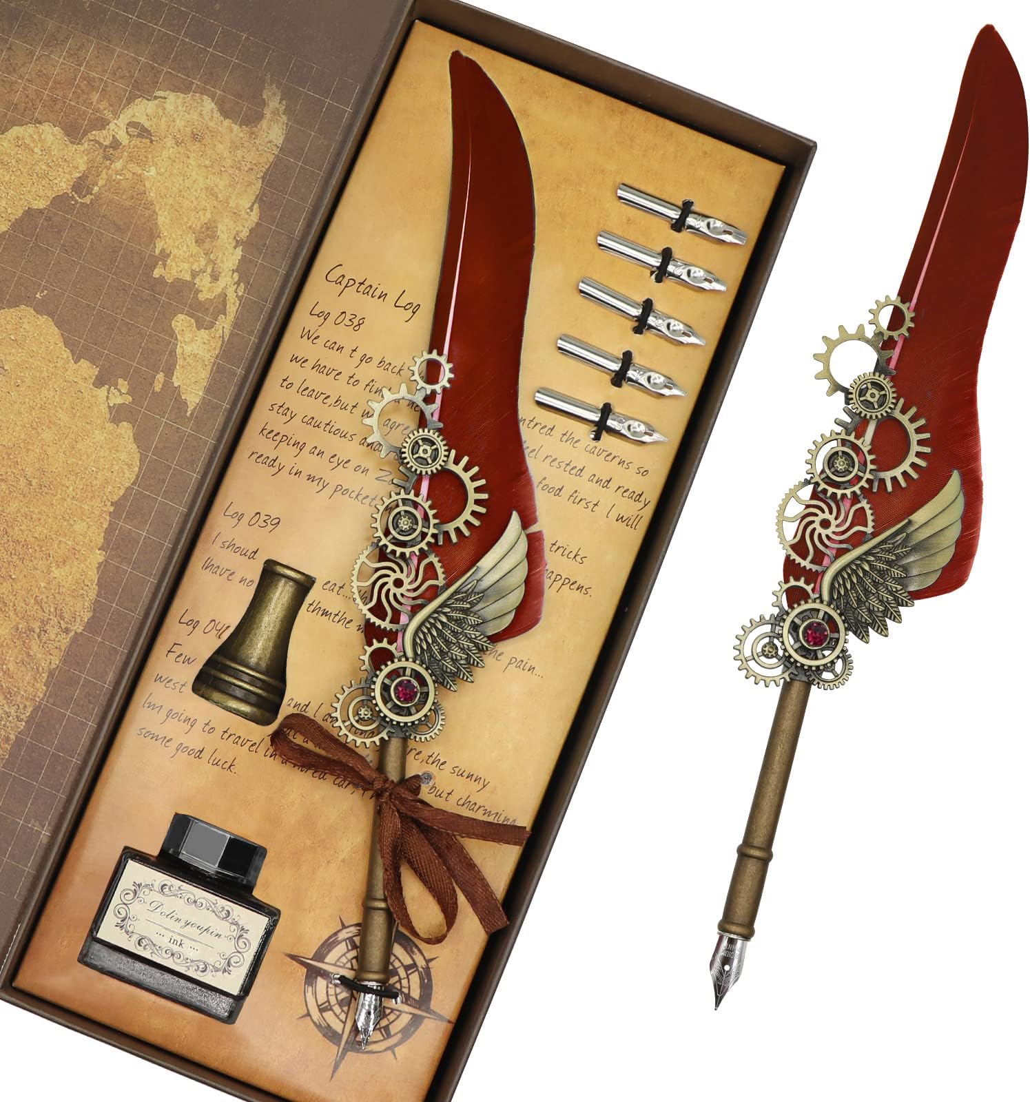 Jubapoz Feather Pen Calligraphy Pen And Ink Set Antique Refillable ...