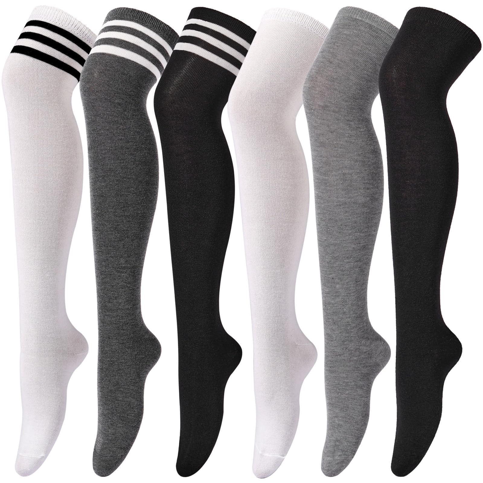 Amazon.com: 6 Pairs Over Knee High Socks for Women Thigh High Boot ...