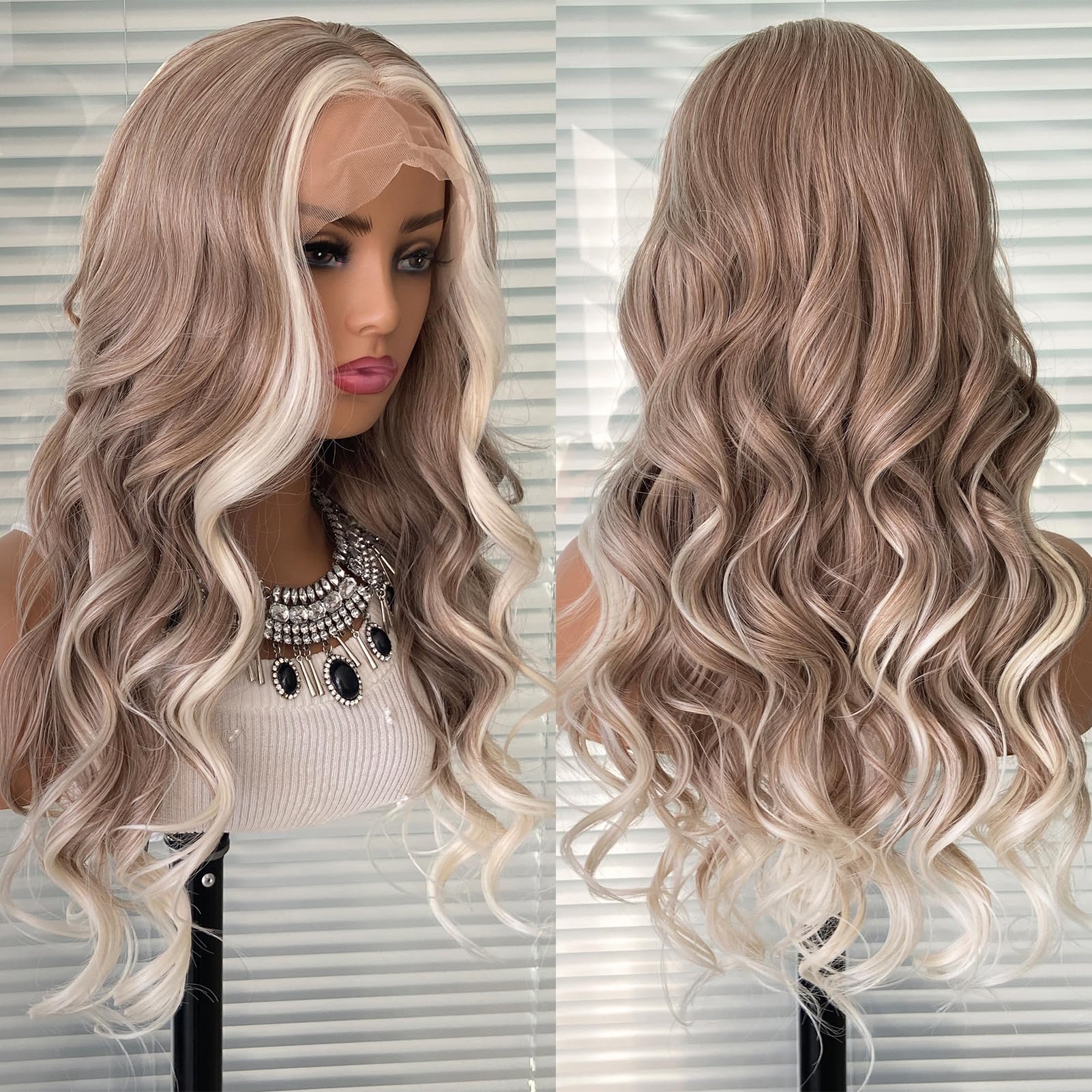 Amazon.com : MACA BAKA Beige Brown Ombre Platinum Blonde Long Wavy ...