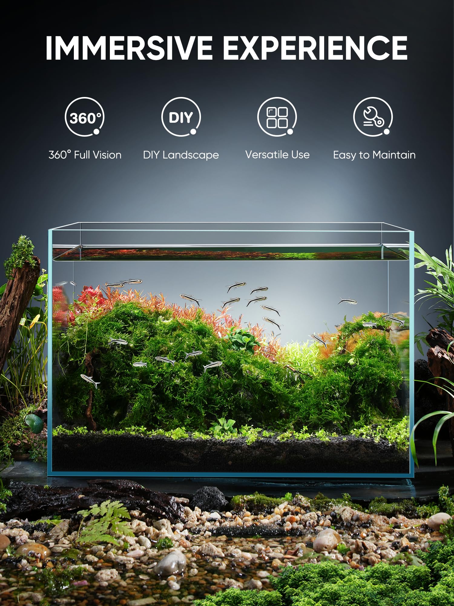 PONDON 10 Gallon Fish Tank, Low Iron Rimless Glass Aquarium with ...