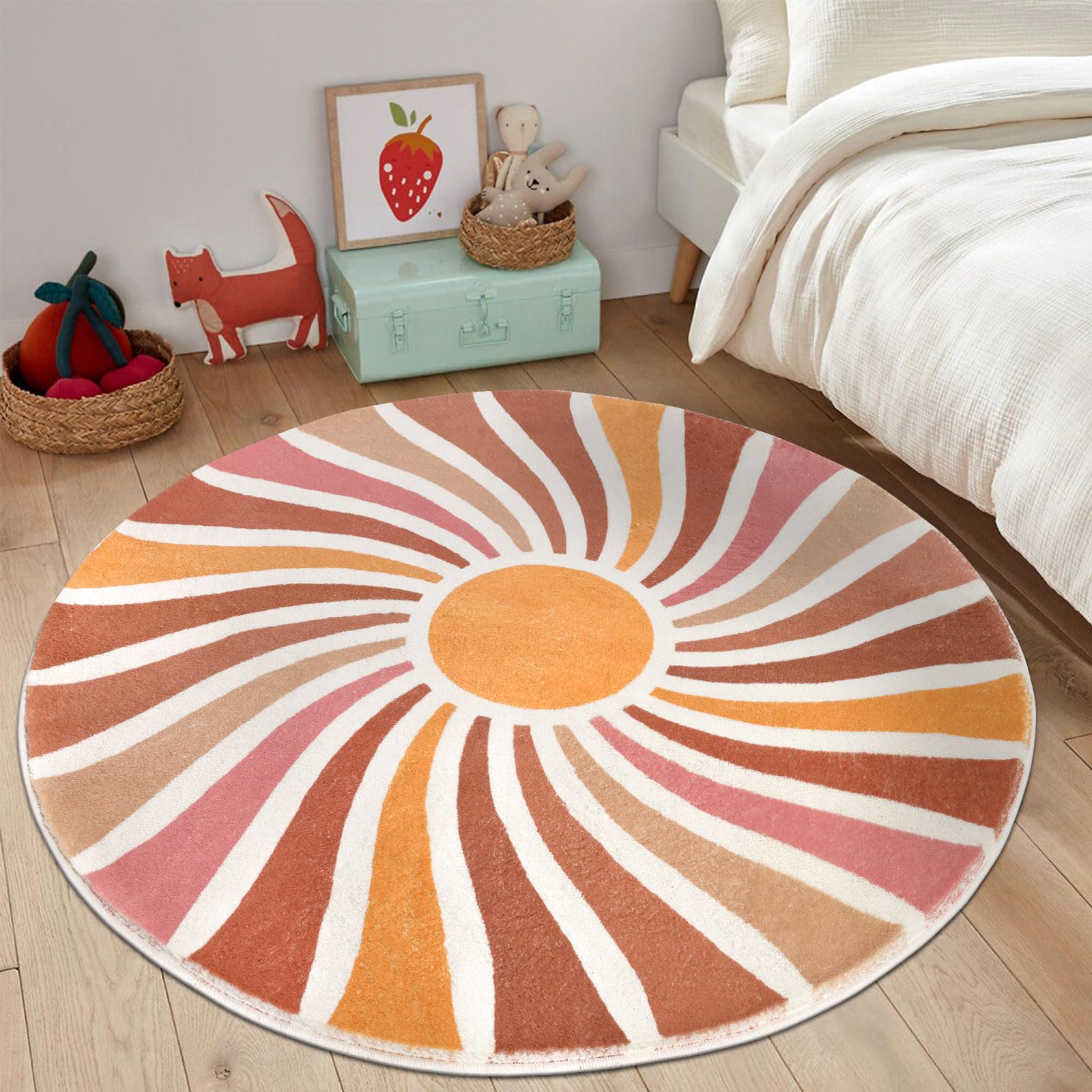 Topotdor Sun Rainbow Round Rug,Colorful Boho Kids Rug Ultra Soft ...