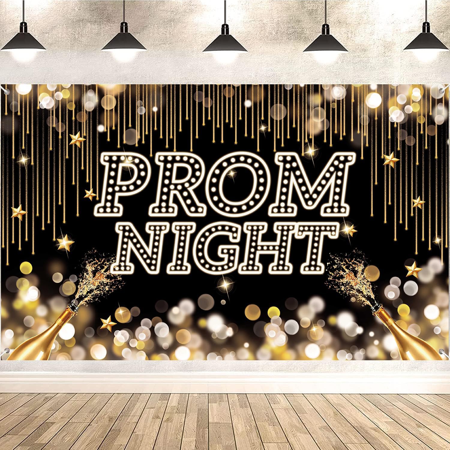 Prom Decorations 2025, Large Prom Night Backdrop Banner Black Gold ...
