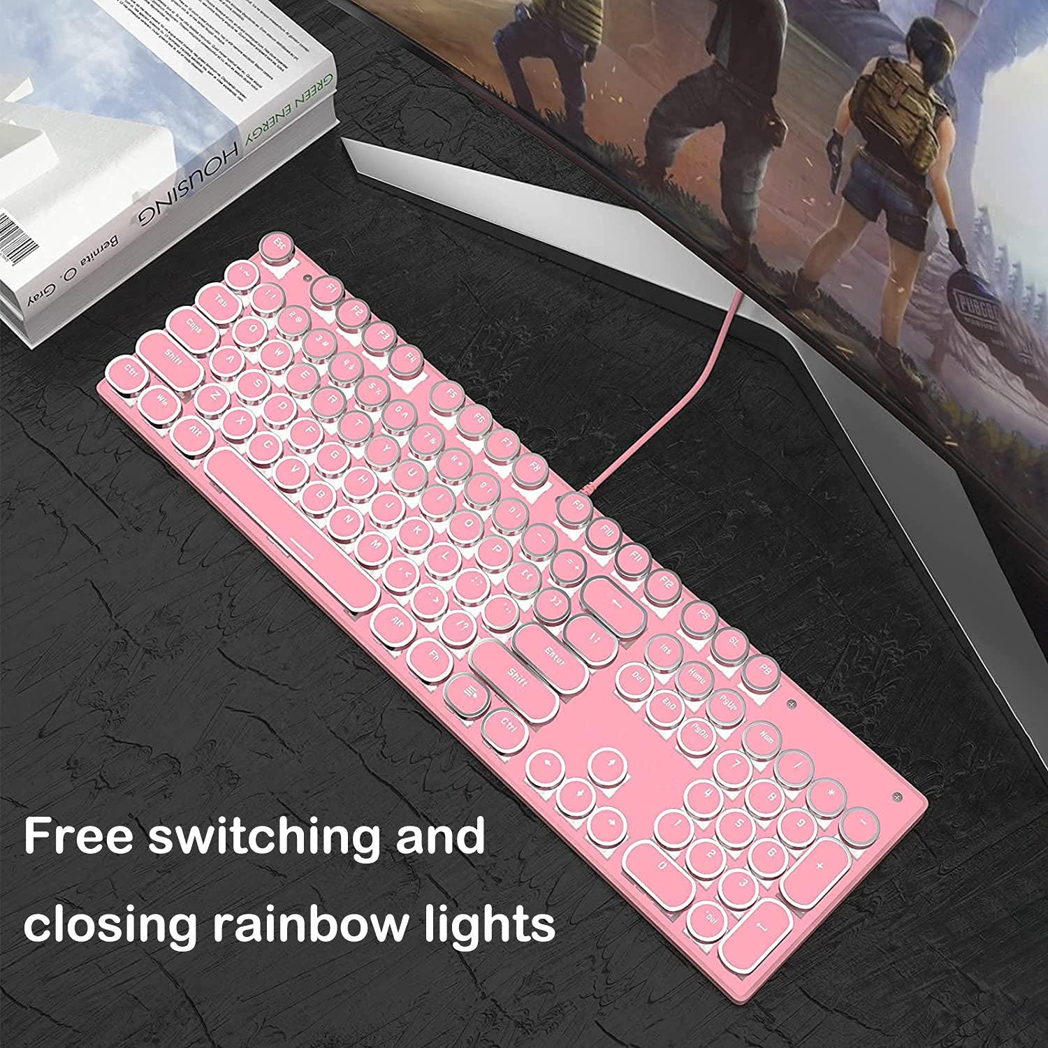 Snapklik.com : Ltvystore Gaming Keyboard,Pink Retro Punk Typewriter ...