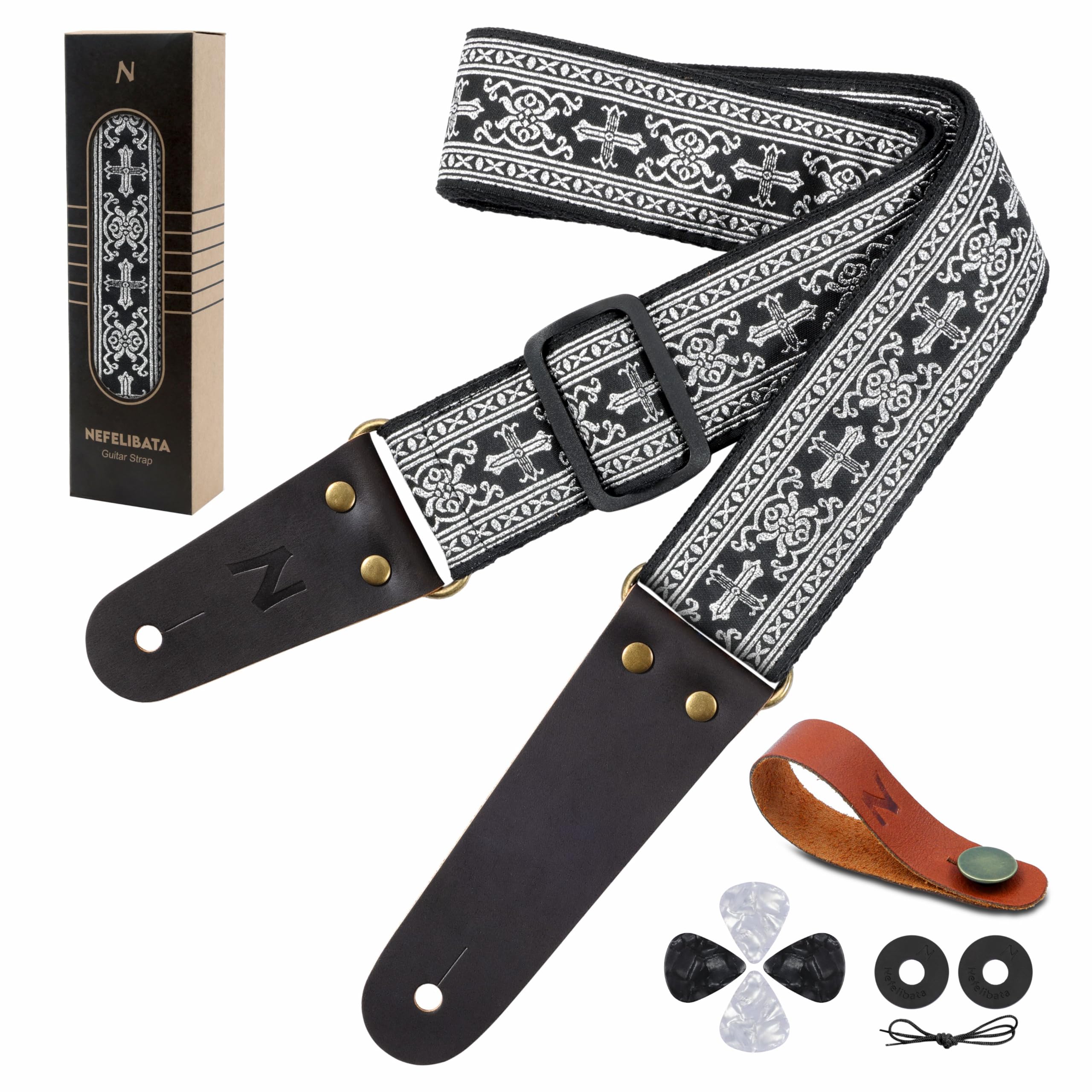 Amazon.com: Nefelibata Guitar Strap, 2" Cotton Embroidery Guitar Straps ...