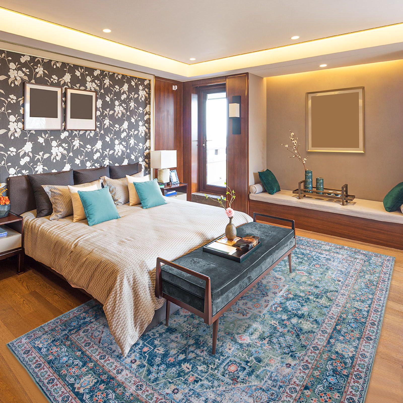 DECOMALL Kalina Washable Area Rugs Green Multi, Bohemian Vintage ...