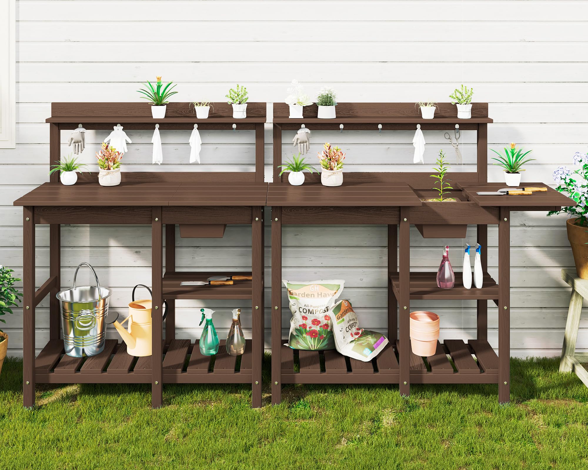 Snapklik.com : SERWALL Outdoor Potting Bench 2-Piece Set, Rot-Resistant ...