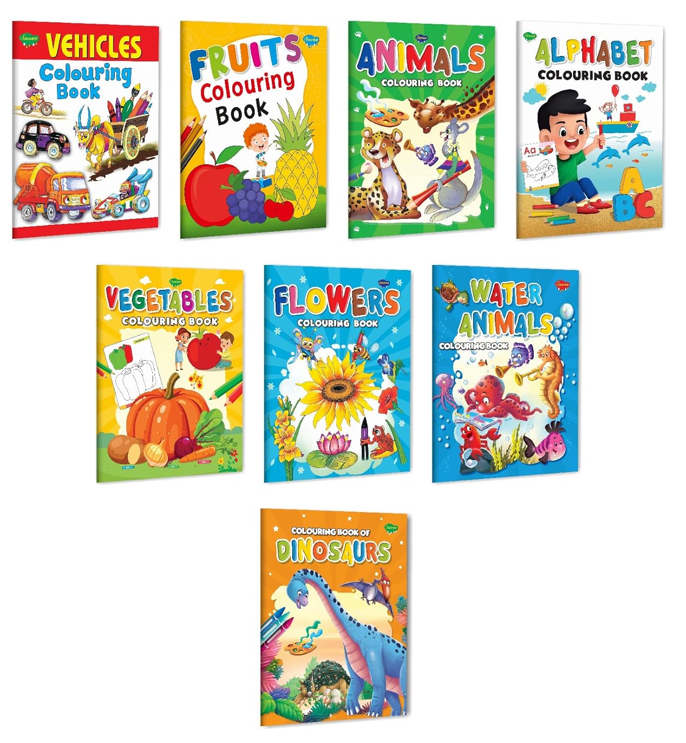 Amazon.co.jp: Sawan Set of 8 Books Colouring Books for kids (Vehicles ...