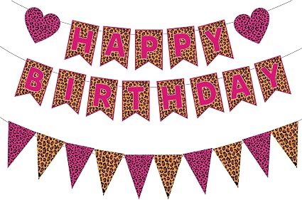 Amazon.com: Pink Leopard Cheetah Print Birthday Decorations,Happy ...