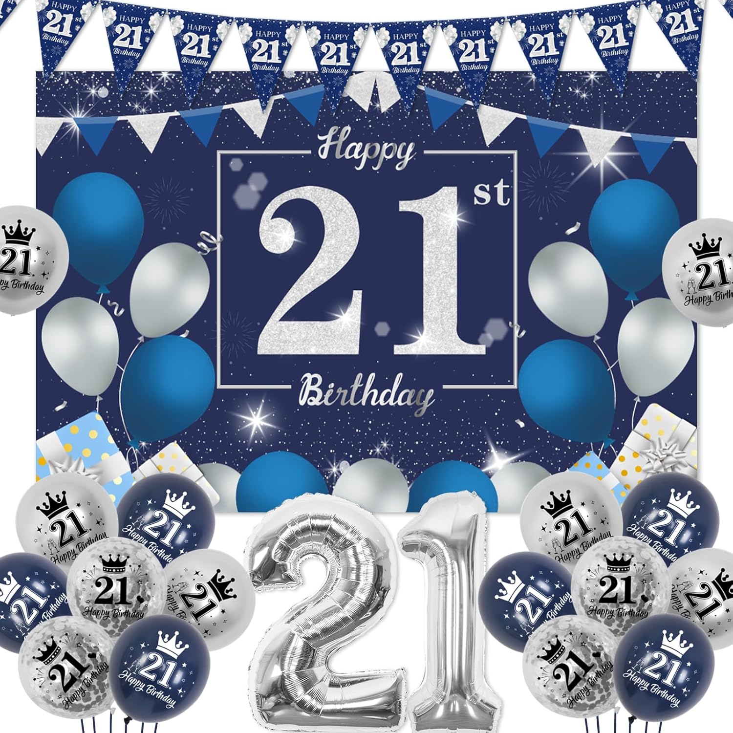 Amazon.com: Sursurprise 21st Birthday Decorations for Him Navy Blue and ...
