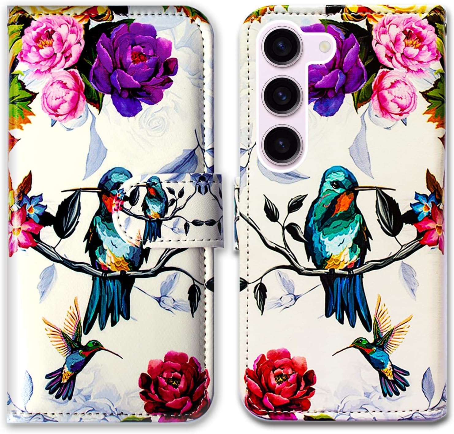 Amazon.com: Bcov Case for Galaxy S24 Plus,Hummingbird in Flowers Bird Leather Flip Phone Case ...