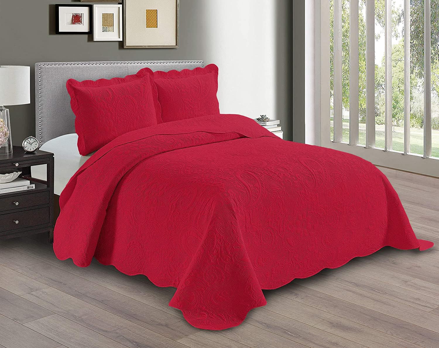Amazon.com: Linen Plus Embossed Coverlet Bedspread Set Oversized Solid ...