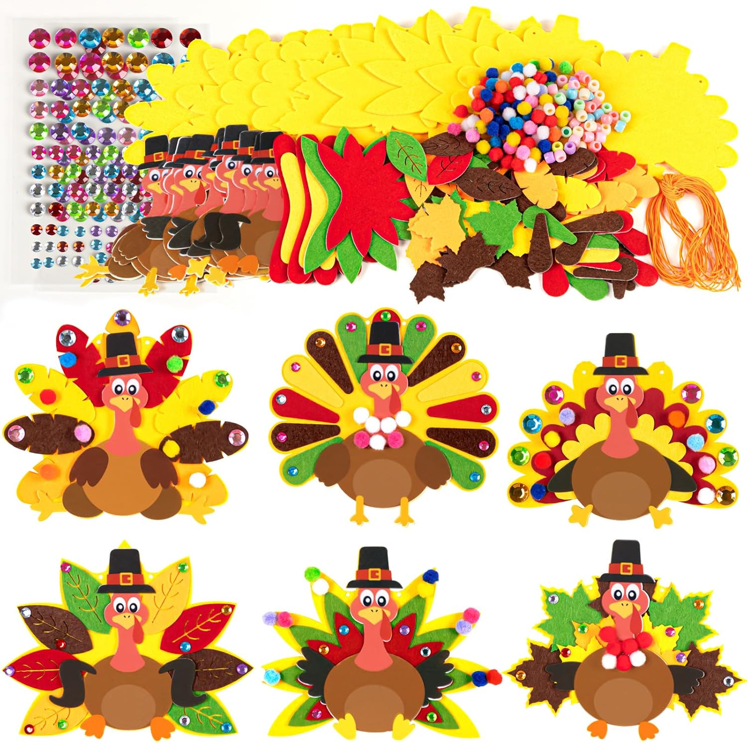 Amazon.com: 80UncleKimby 16Pcs Thanksgiving Crafts - Fall Turkey DIY ...