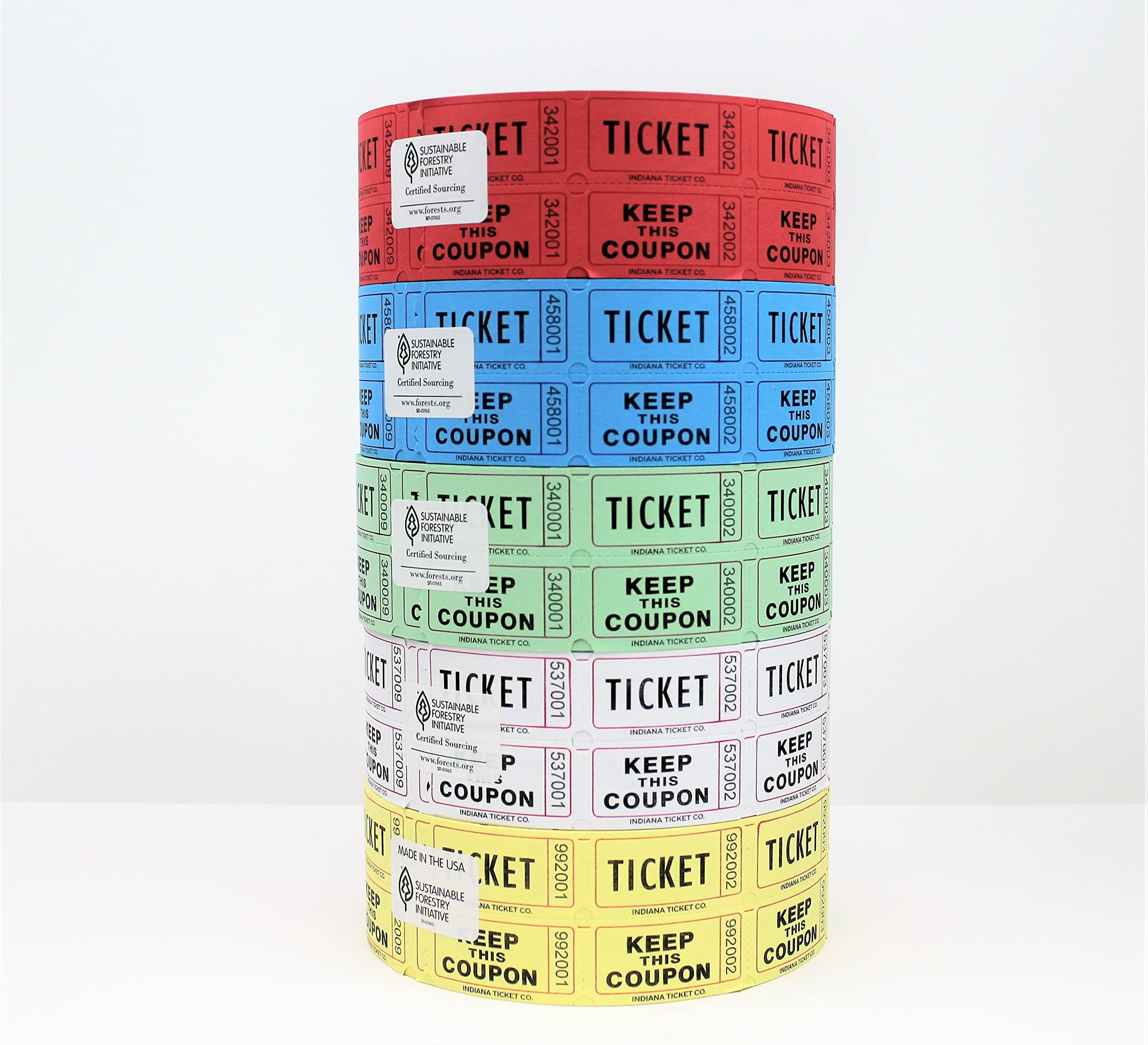 Amazon.com: INDIANA TICKET CO. Double Roll 8 - Pack Raffle Tickets. 8 ...