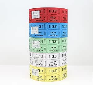 INDIANA TICKET CO. Raffle Tickets Double Roll, 5 Rolls 2,000 Tickets, 1 ...