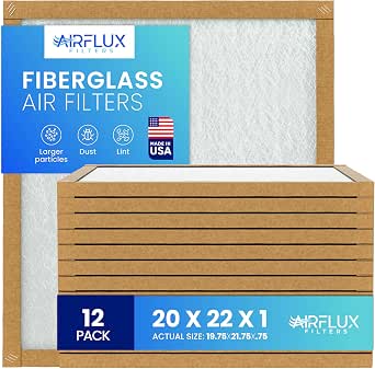 AIRFLUX Fiberglass Air Filter -20x22x1Air Filter 12 Pack - Non Pleated ...