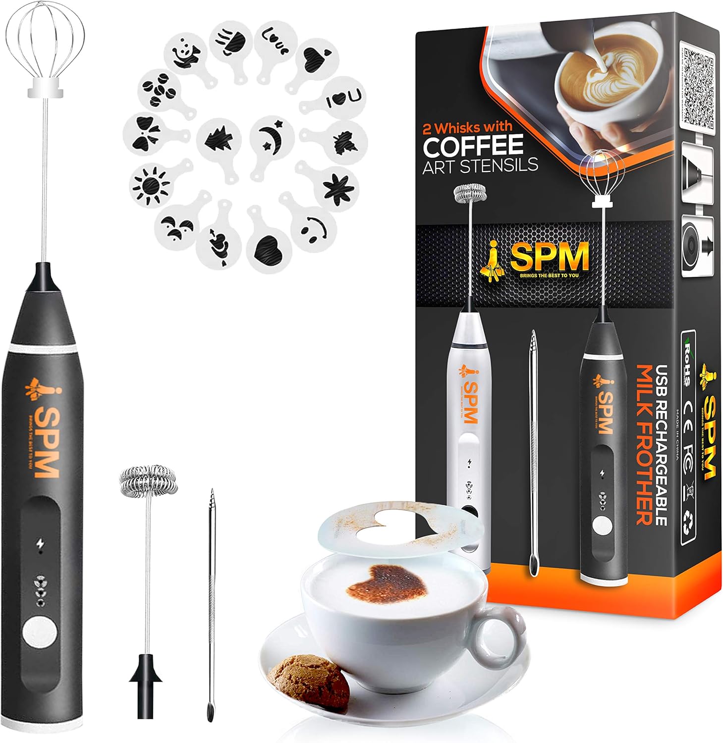 Handheld Milk Frother USB Rechargeable Electrical Coffee Whisk Egg ...
