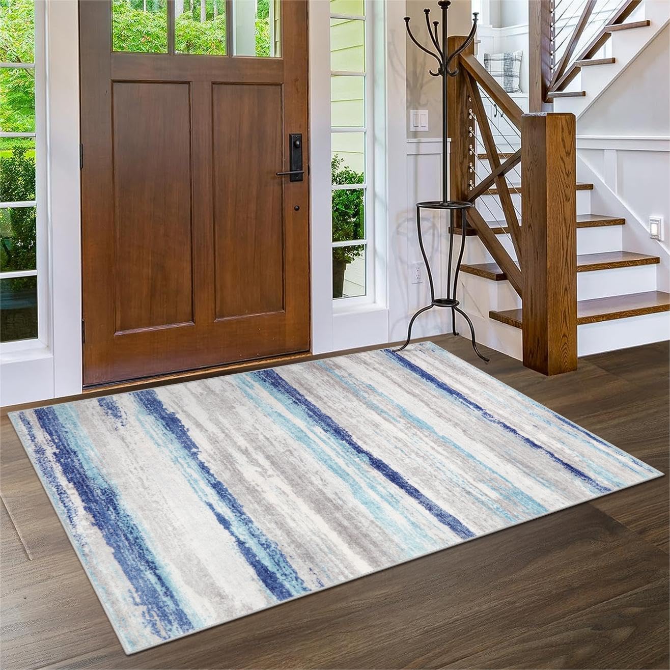Amazon.com: Uphome Modern Abstract Kitchen Rug 3x5 Blue Ombre Striped ...