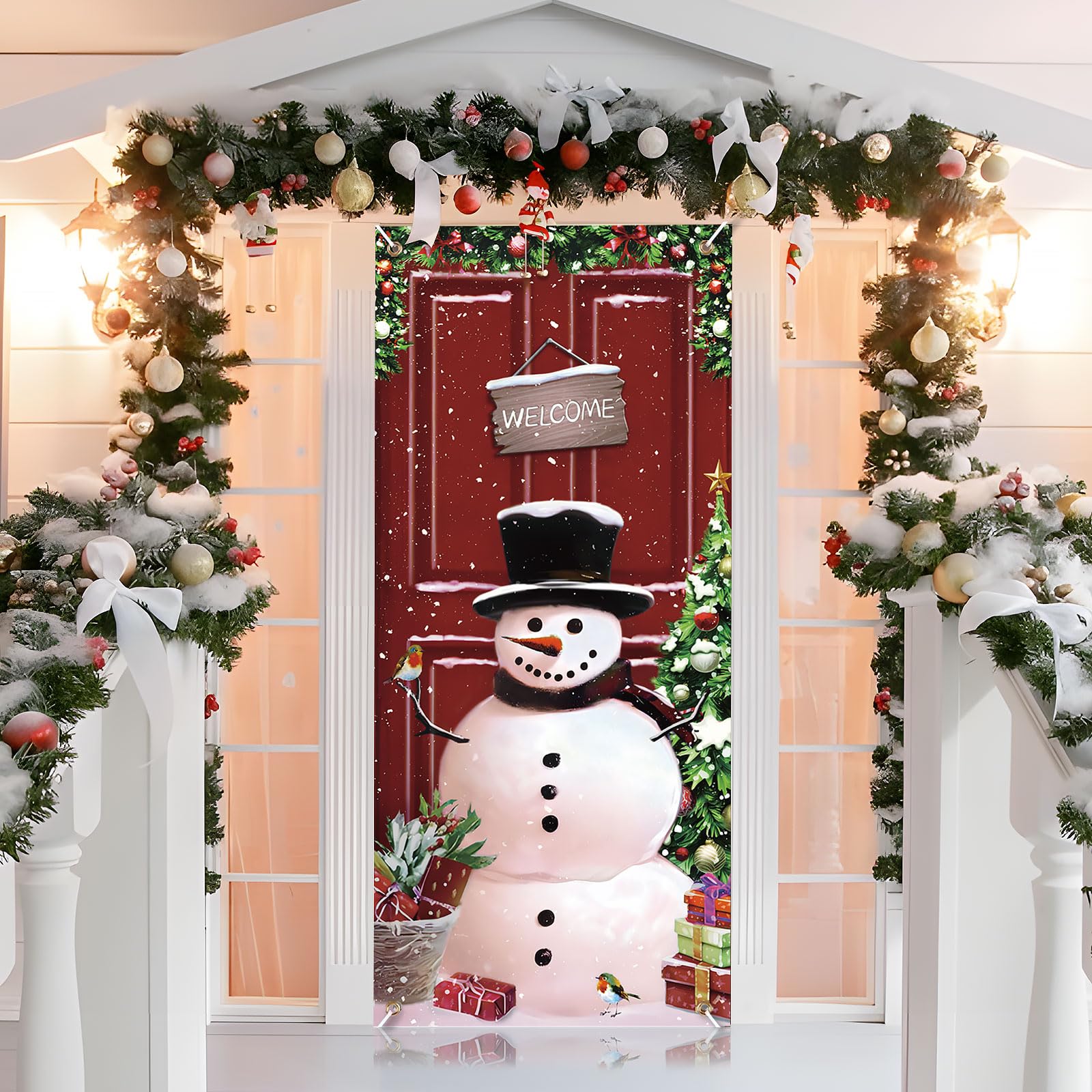 Amazon.com: Christmas Door Cover for Front Door Snowman Front Door ...