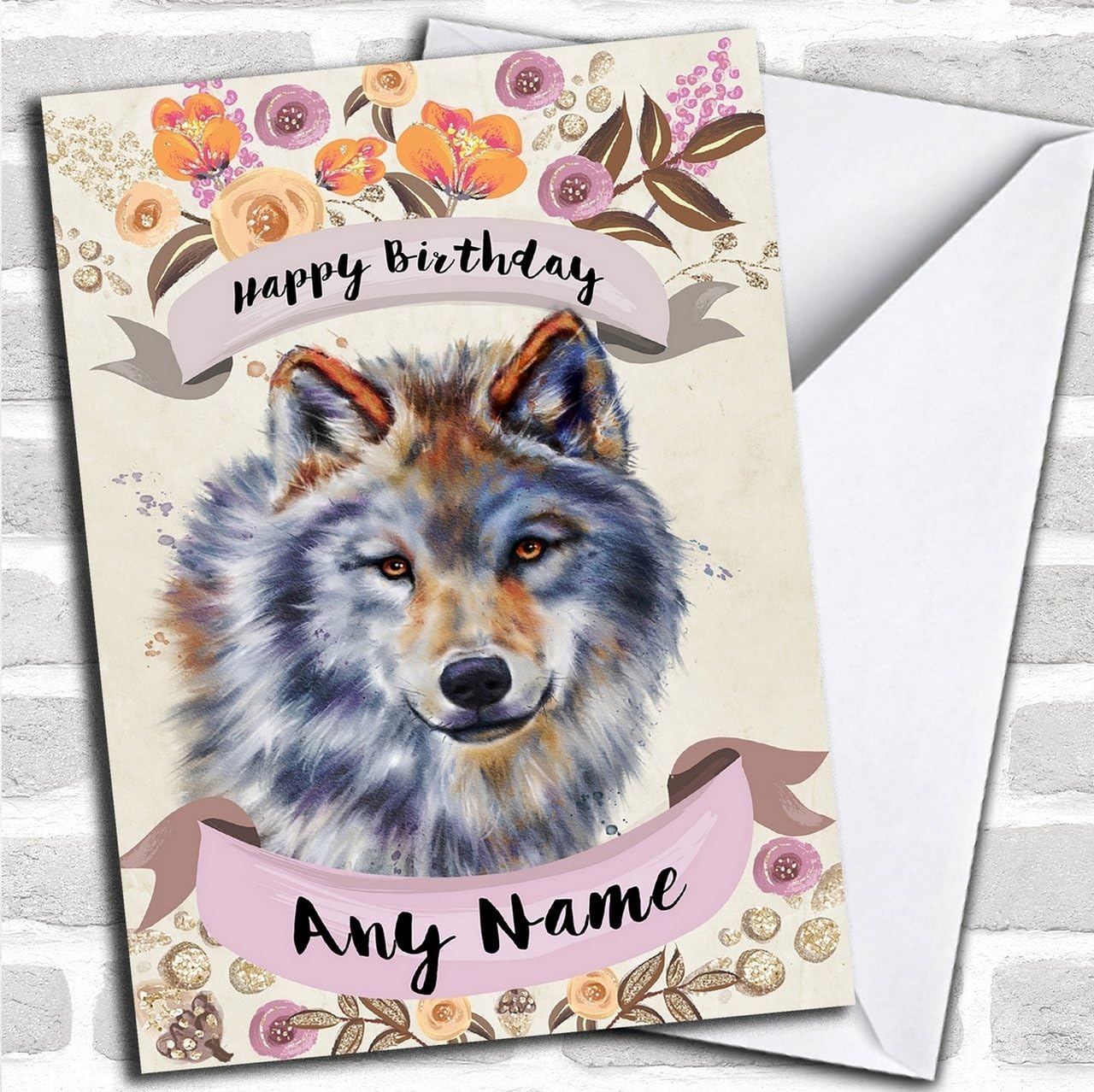Fingerprint Designs Greeting Card, Rustic Gold Wolf, Birthday Card ...