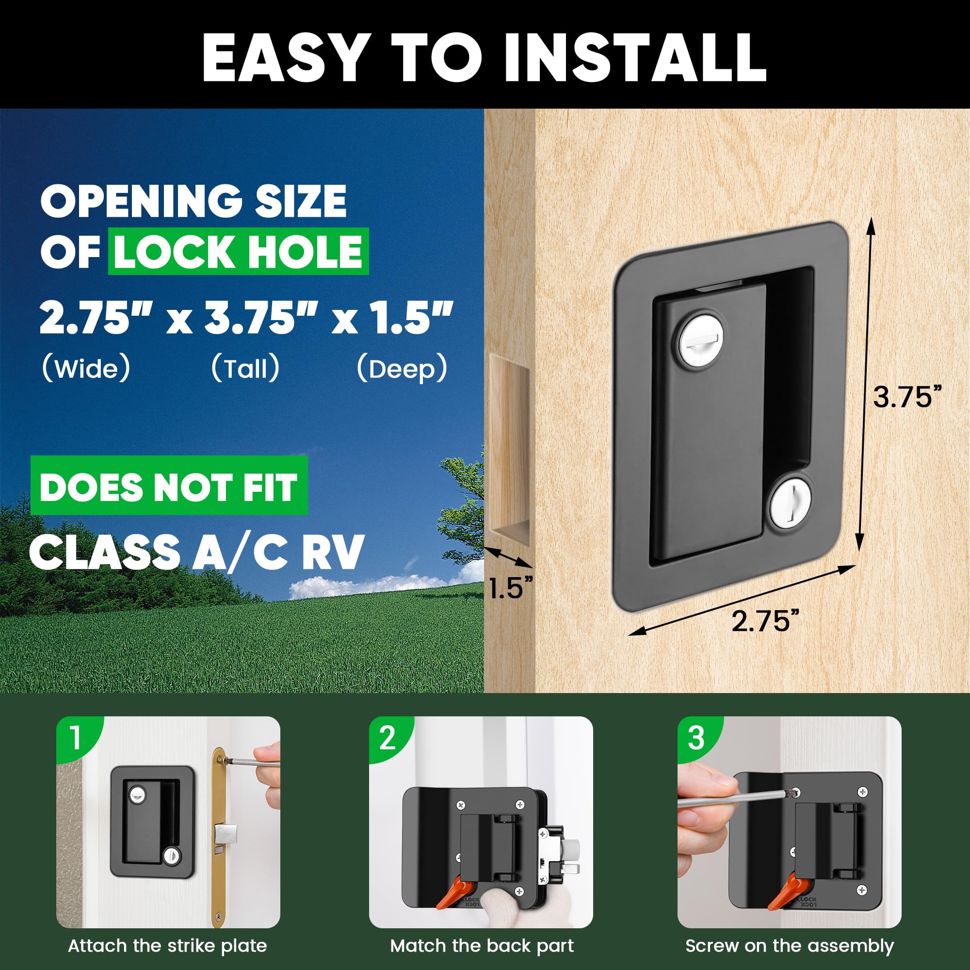 Snapklik.com : POXURIO RV Door Lock, RV Door Latch Fit 2.75" 3.75" Lock ...