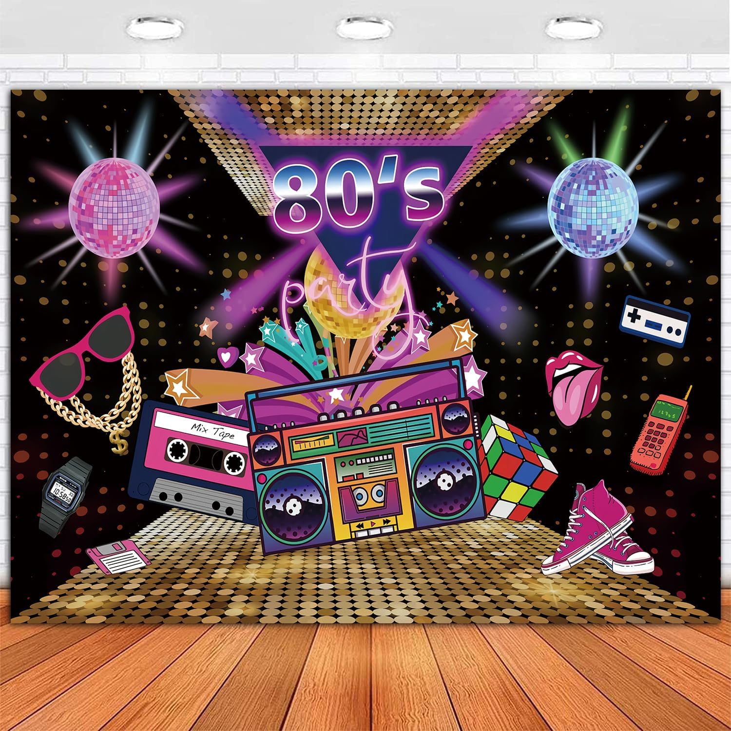 Amazon.com : EXKANBO 80's Party Backdrop 7x5ft Disco Background Banner ...